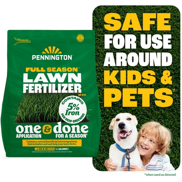 Pennington Full Season Lawn Food, 32-0-5, Fertilizer 33.6 lb., Covers ...