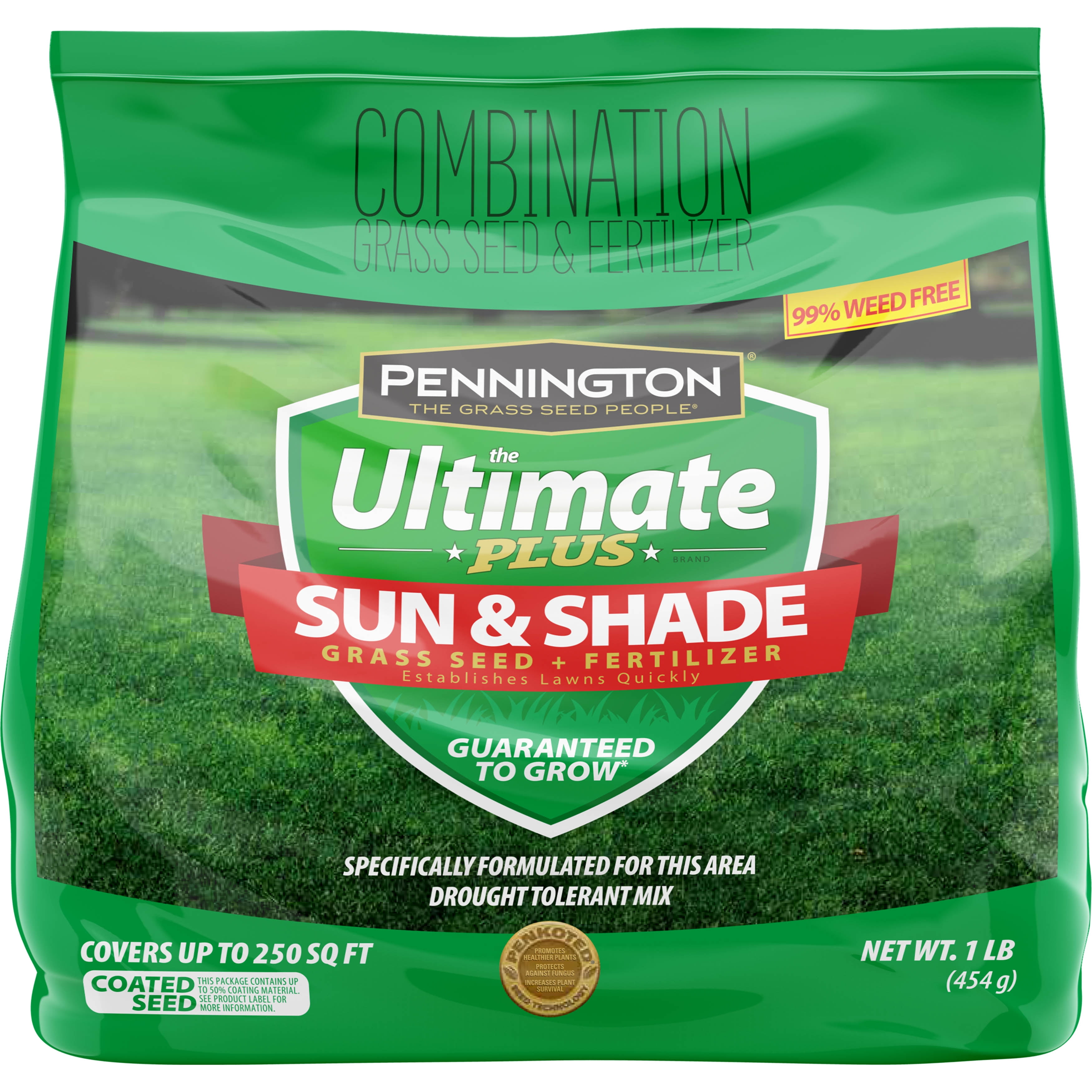 Pennington Ultimate Plus Grass Seed and Fertilizer Sun and Shade Mix, 1 ...