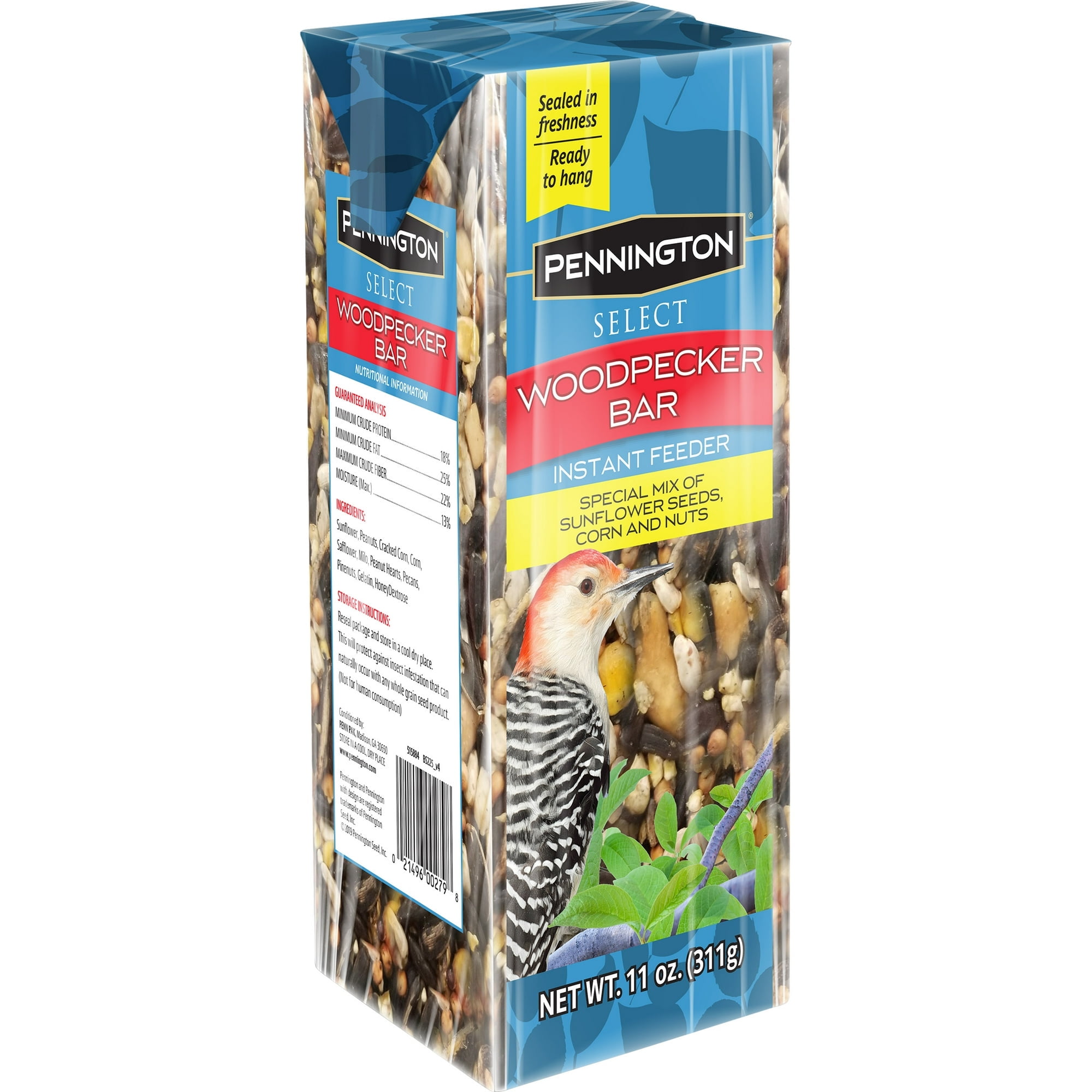Pennington Woodpecker Bar Feed and Seed Cake, 11 oz, Sunflower, Peanuts ...