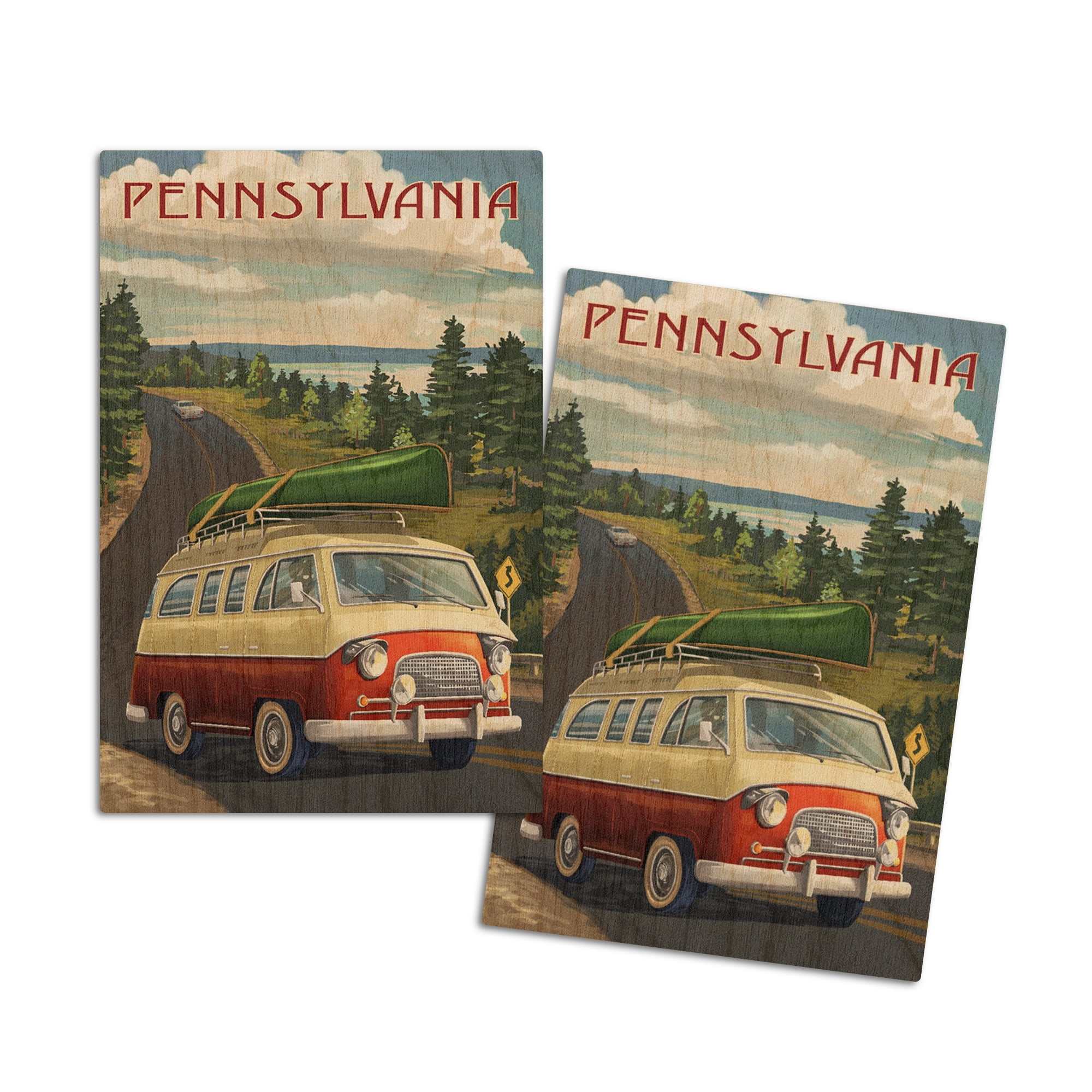 Pennsylvania, Camper Van and Lake (4x6 Birch Wood Postcards, 2-Pack ...