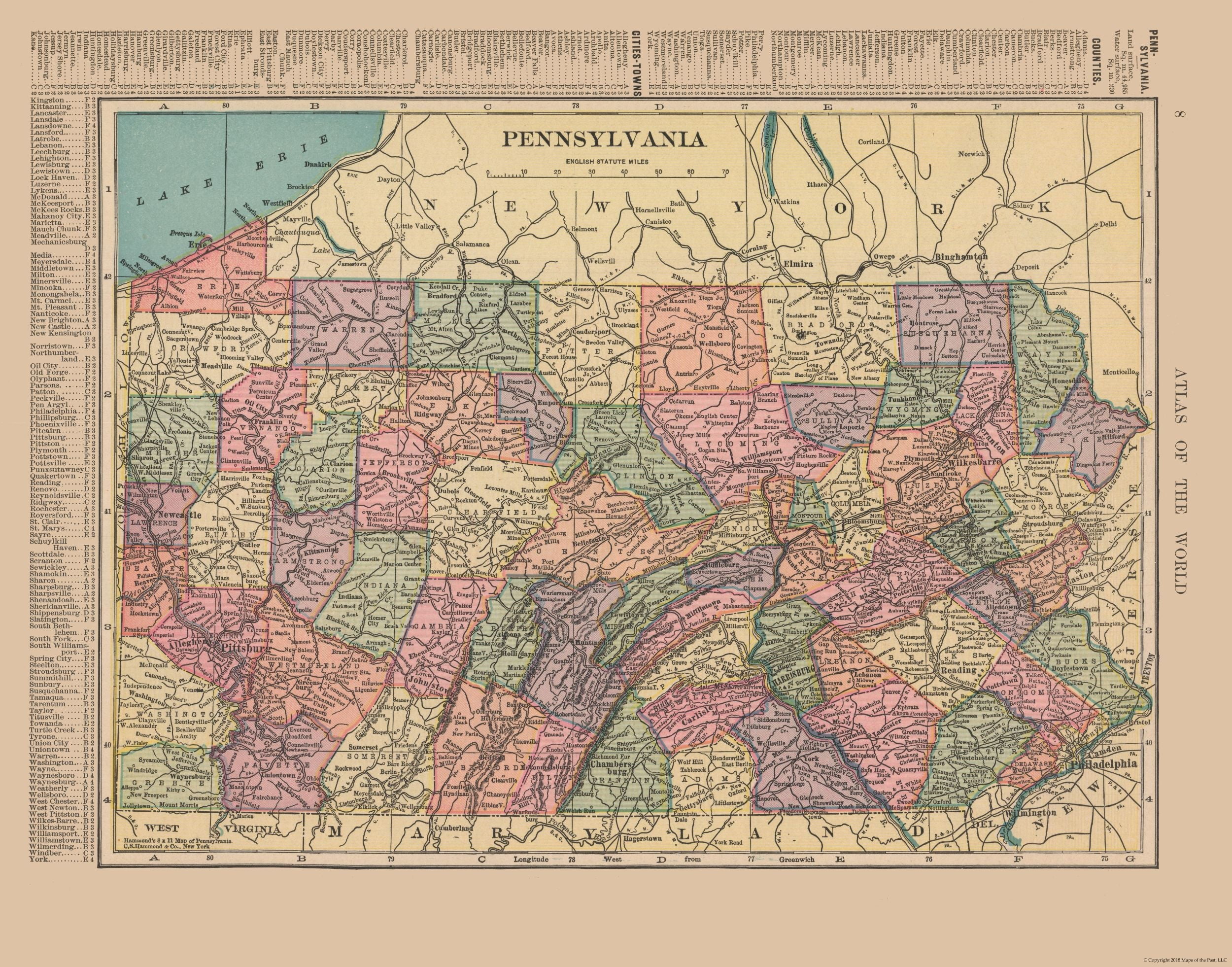 Historic State Map - Pennsylvania - Hammond 1910 - 29.30 x 23 - Vintage ...