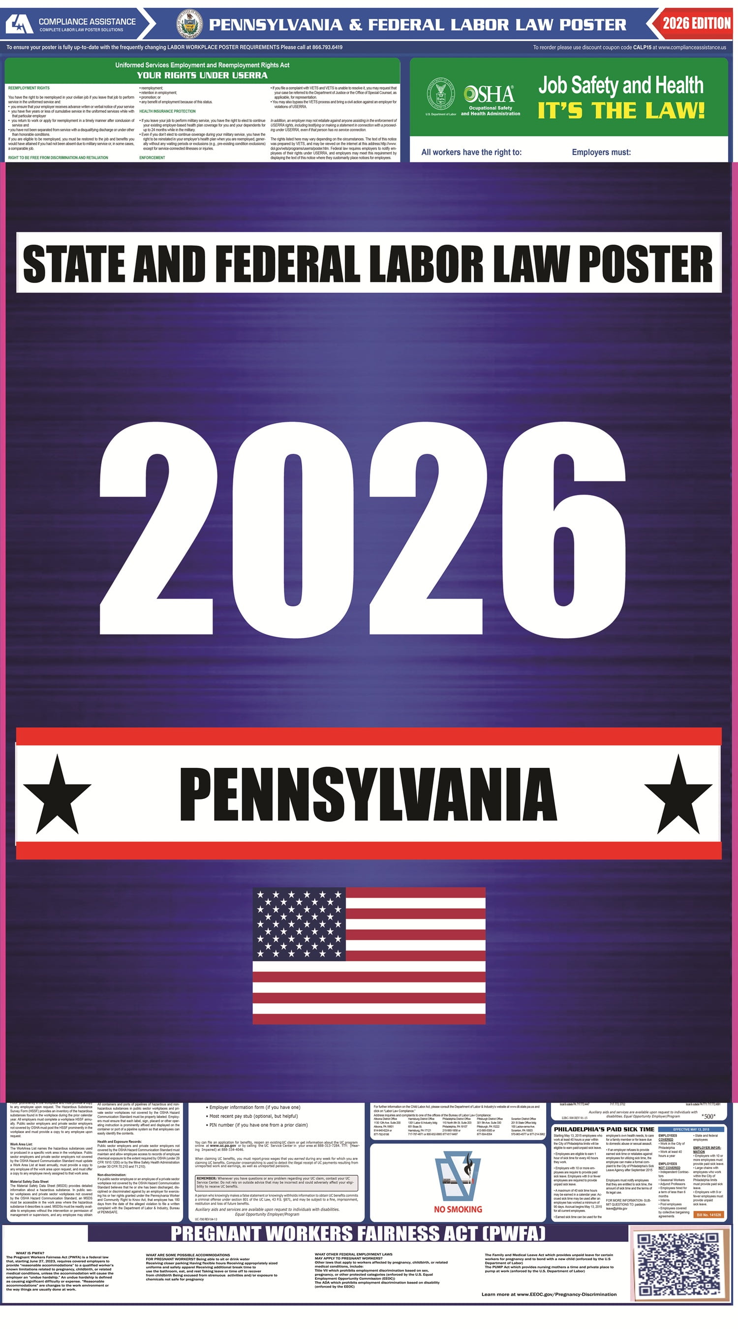 Pennsylvania (PA) 2026 State Labor Law Poster - State, Federal and OSHA ...