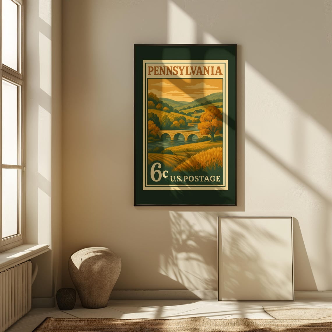 Pennsylvania Postage Stamp Poster Vintage Style Us Postage Wall Art Pa ...