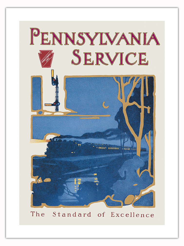 Pennsylvania Service - Night Train - Pennsylvania Railroad - Vintage Railroad Travel Poster c ...