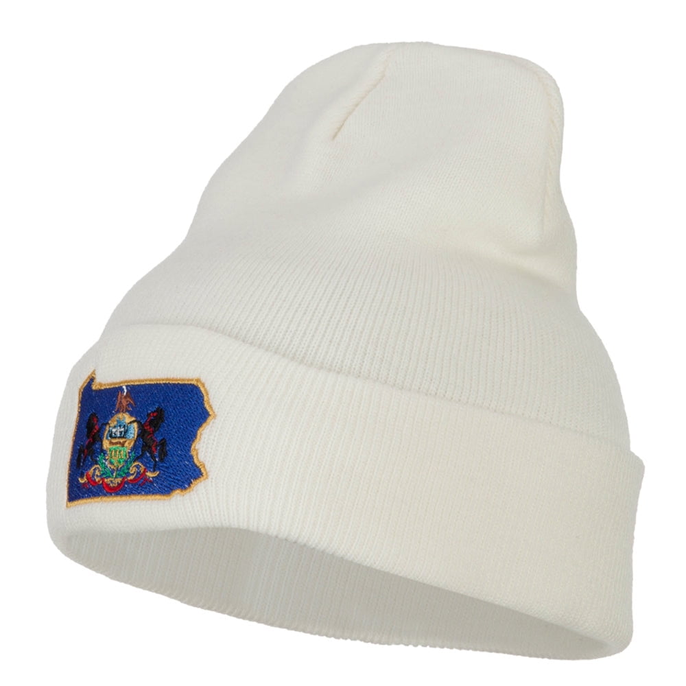 Pennsylvania State Flag Map Embroidered Long Beanie - White OSFM ...