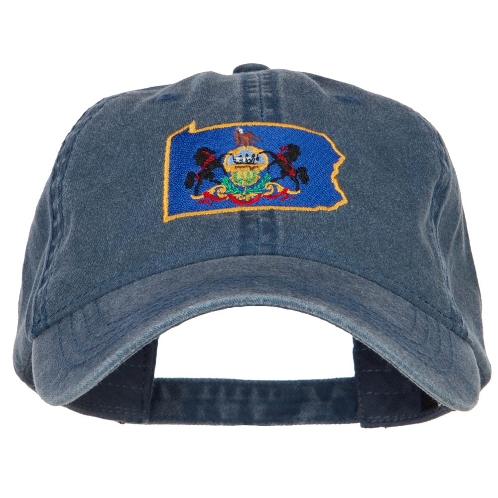 Pennsylvania State Flag Map Embroidered Washed Cap - Navy OSFM ...
