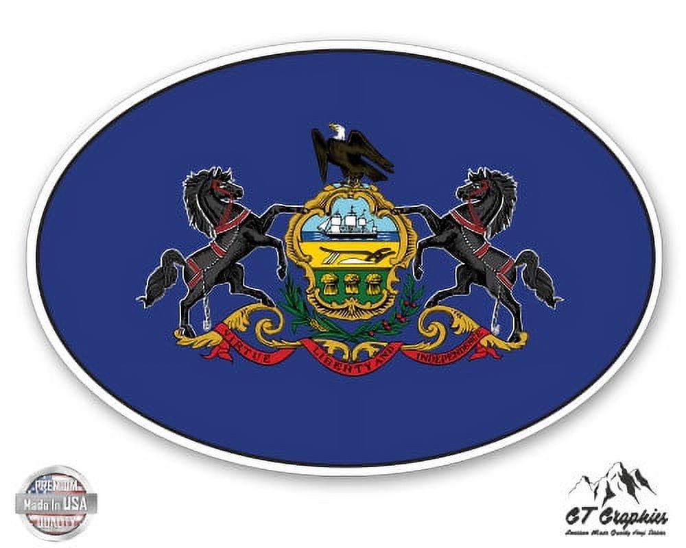 Pennsylvania State Flag Oval - 8" Vinyl Sticker - For Car Laptop I-Pad ...