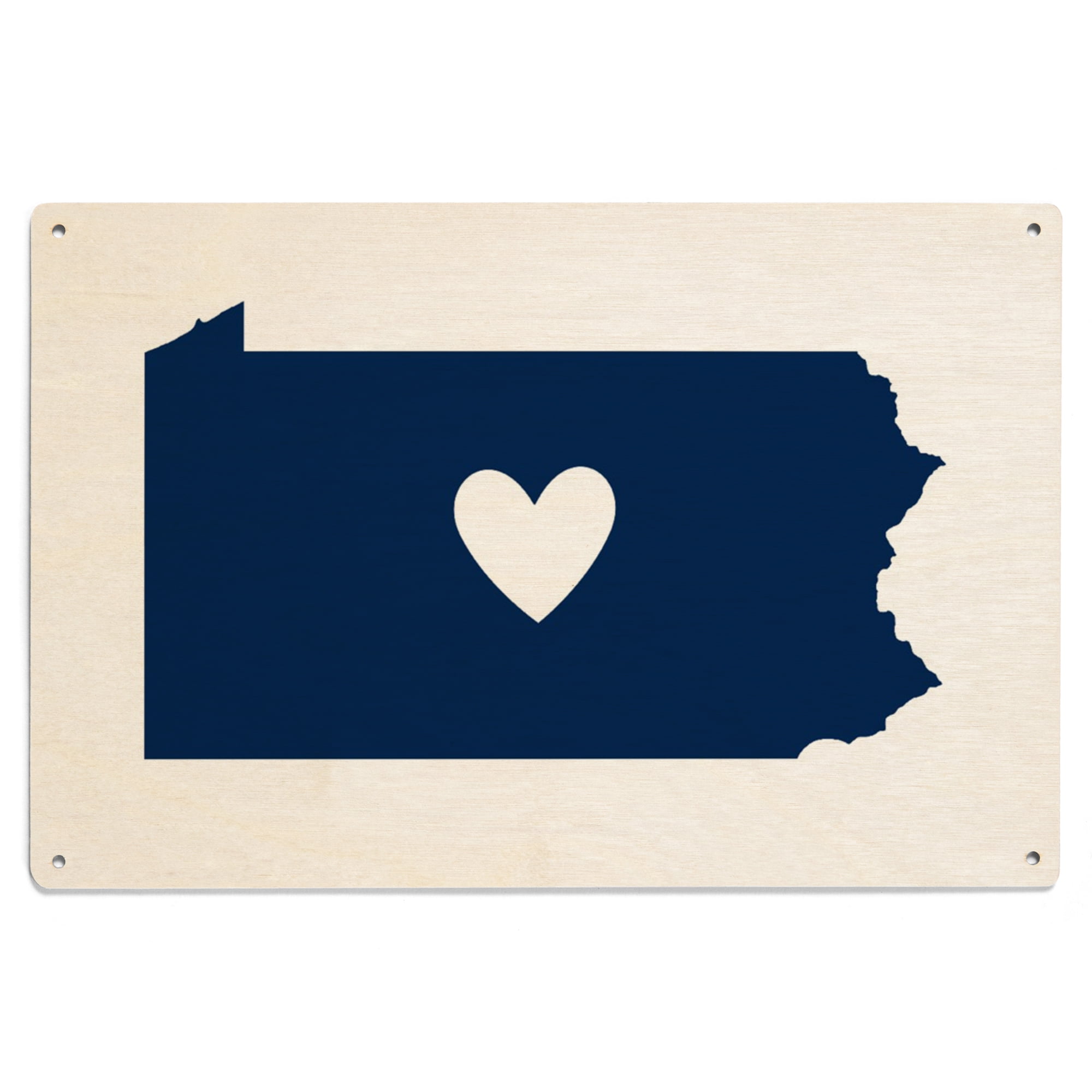 Pennsylvania, State Outline and Heart Centered Birch Wood Wall Sign ...