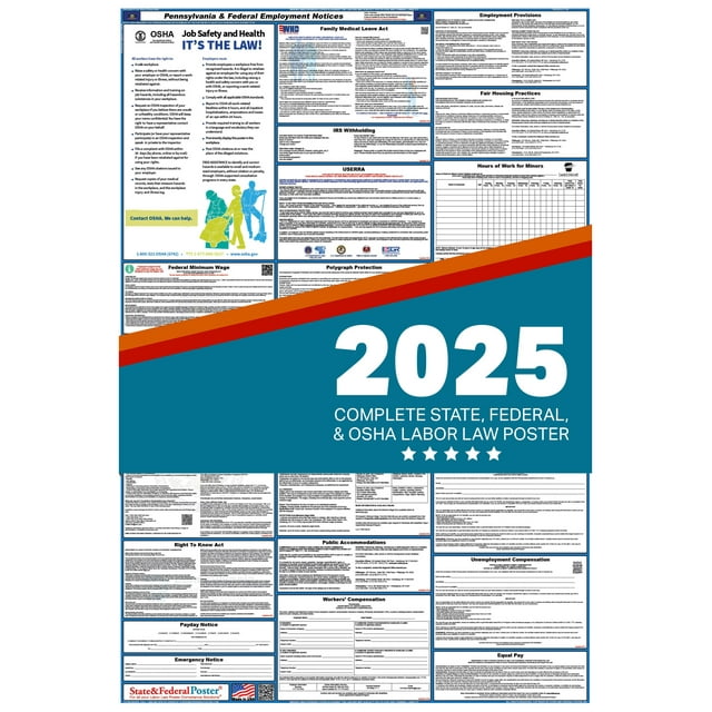 Pennsylvania and Federal Labor Law Poster 2025 , All In One | English ...