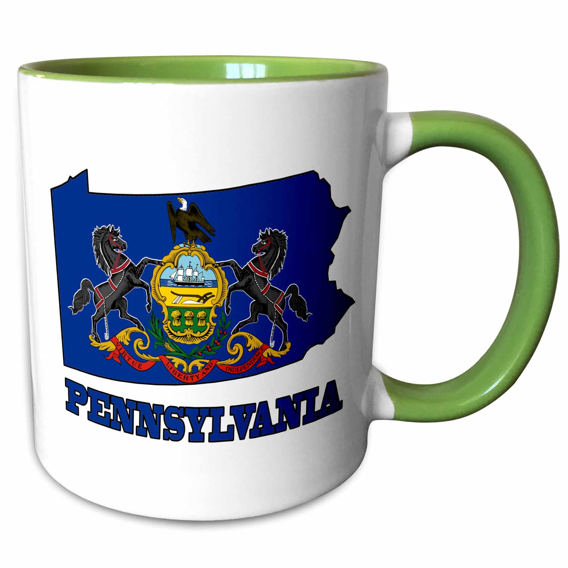 Pennsylvania state flag in the outline map and letters for Pennsylvania ...