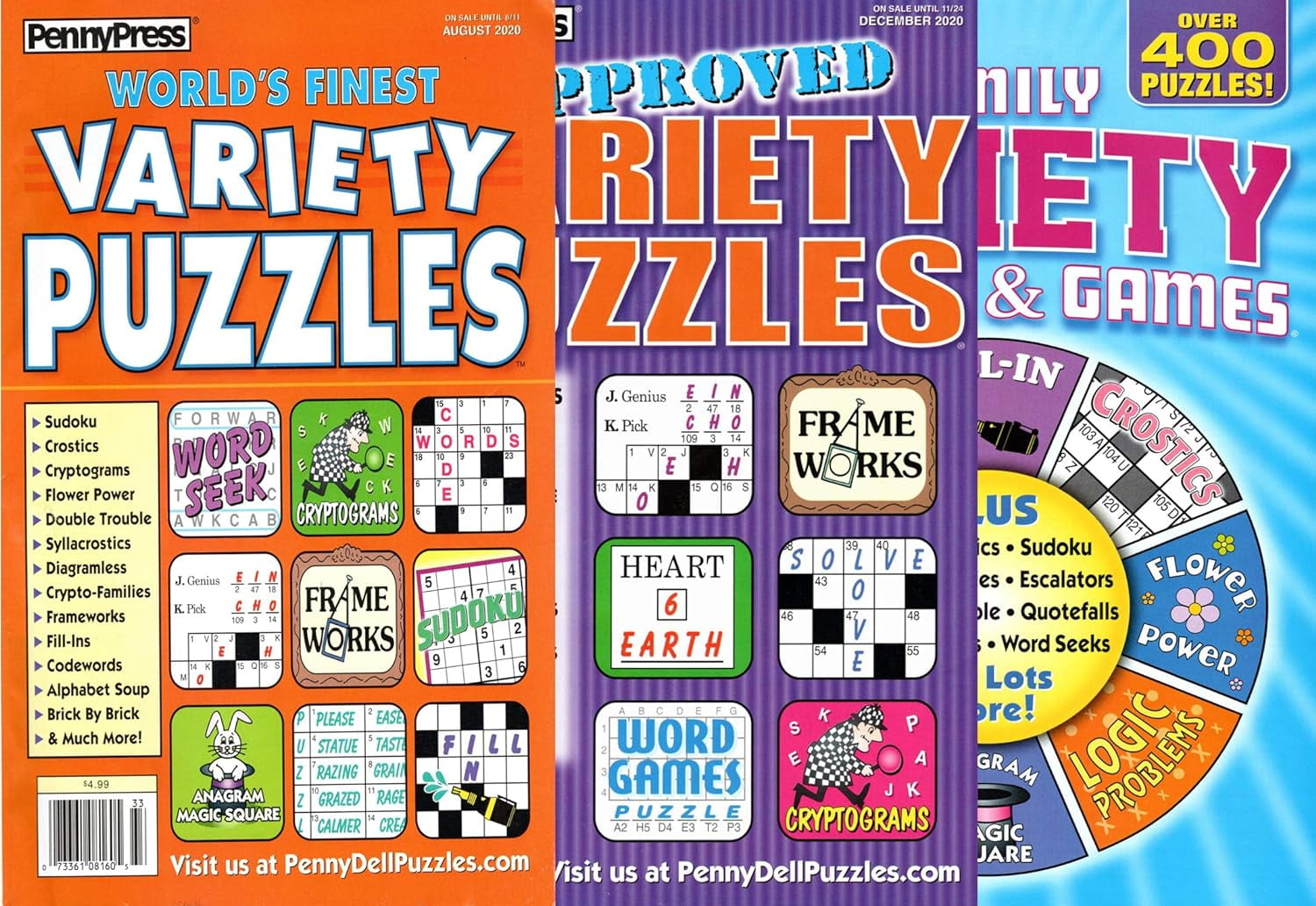 Penny Press Dell, Variety Puzzle Books 3 Pack, Sudoku, Word Seek, Cryptograms, Anagrams ...
