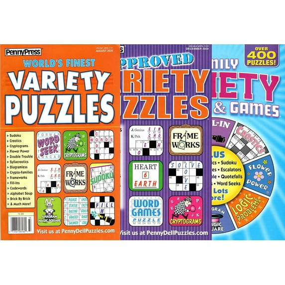 Penny Press Dell, Variety Puzzle Books 3 Pack, Sudoku, Word Seek ...