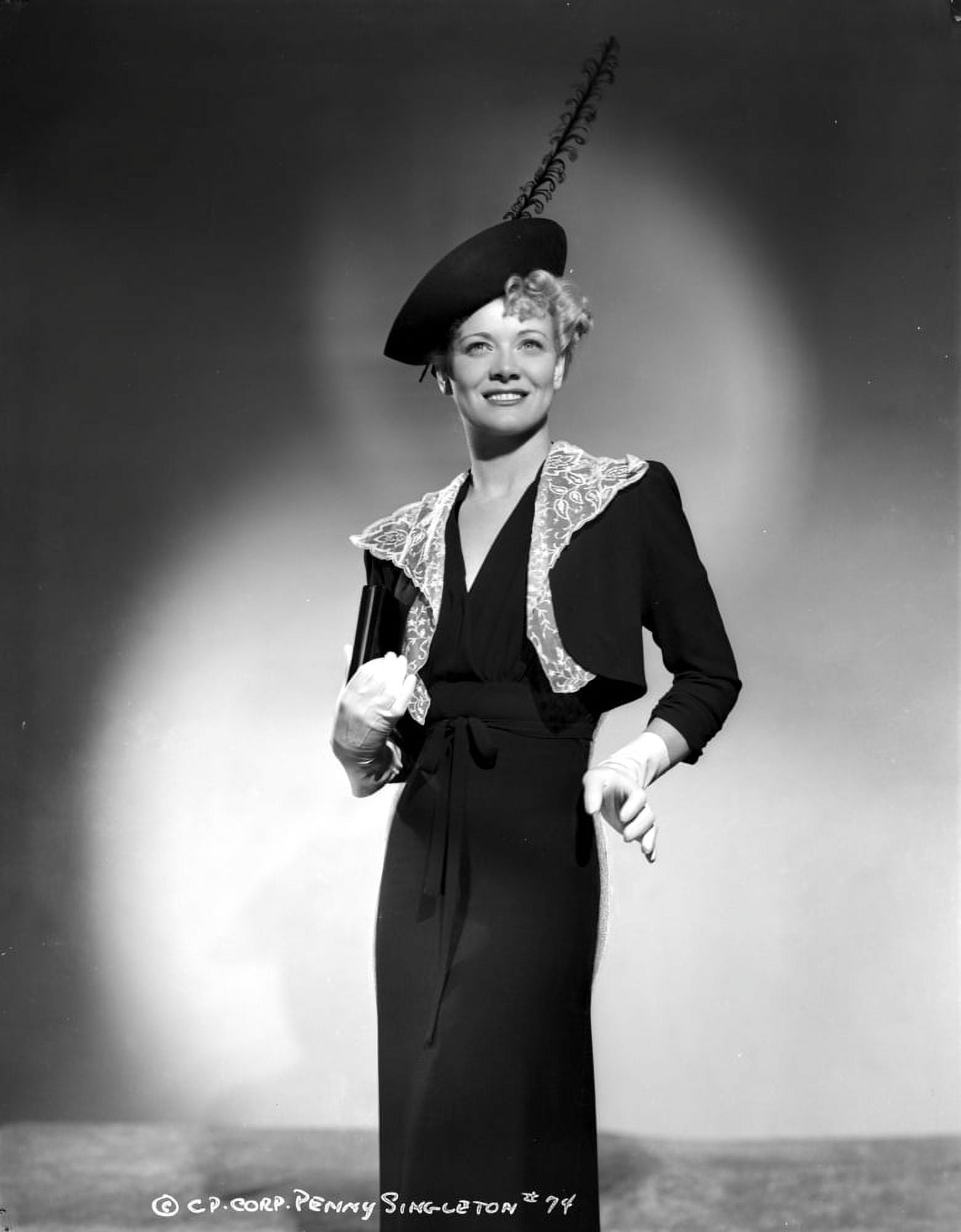 Penny Singleton Posed in Black Dress with Feather Hat Portrait Photo ...