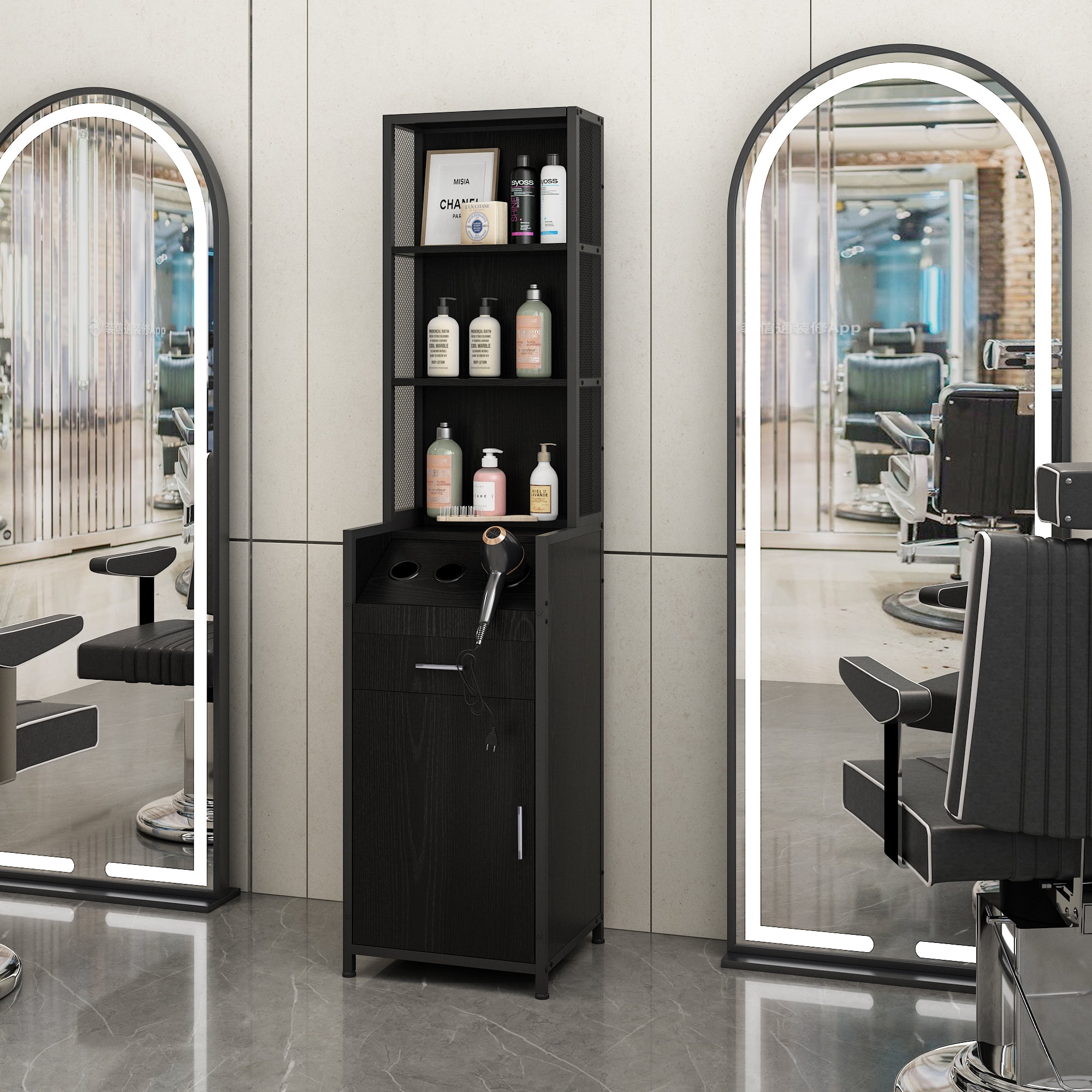 PENNYNANA Beauty Salon Cabinet, Barber Station with Drawers, Shelves ...