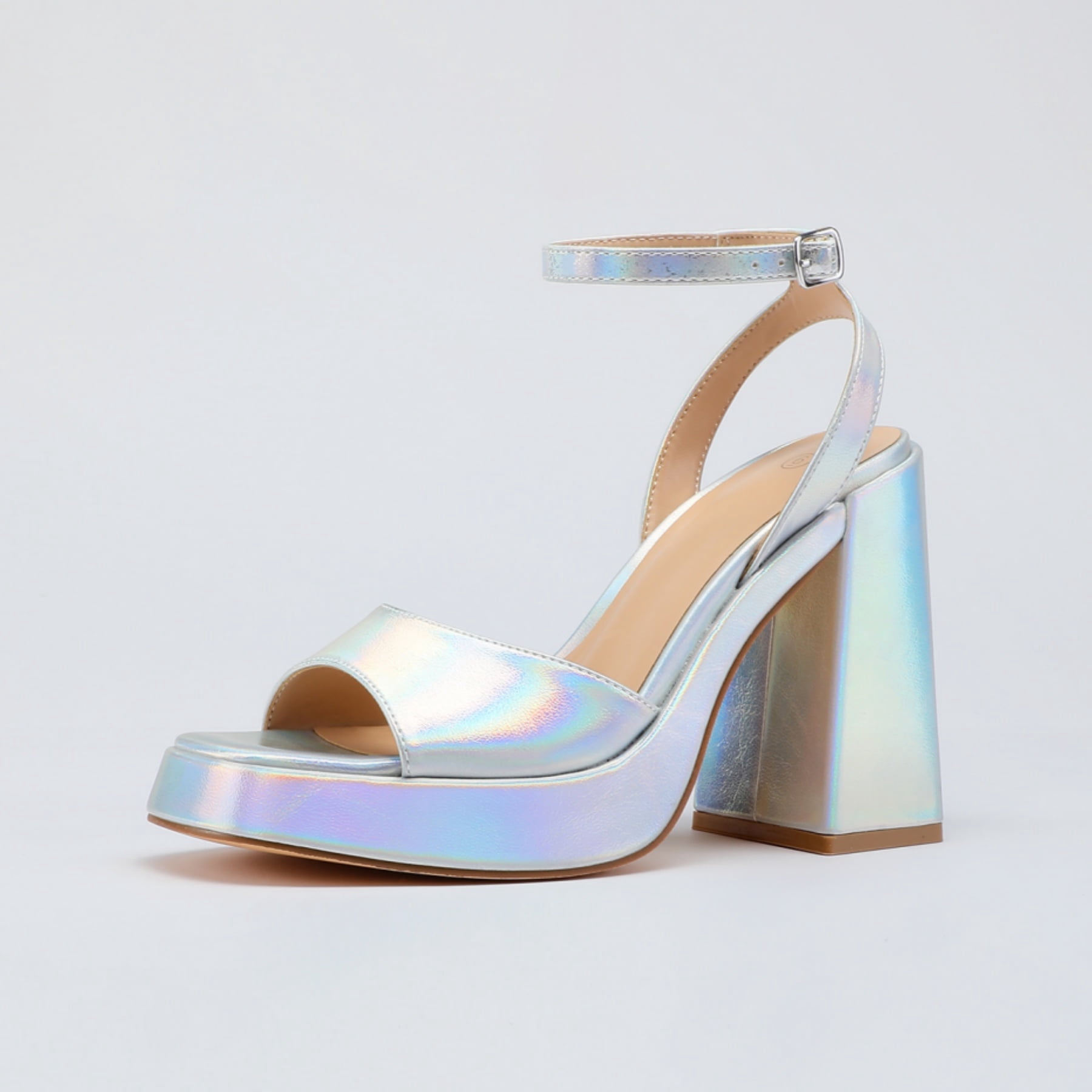Pennysue Dressy High Heels Silver Chunky Block Platform Heel Sandals ...