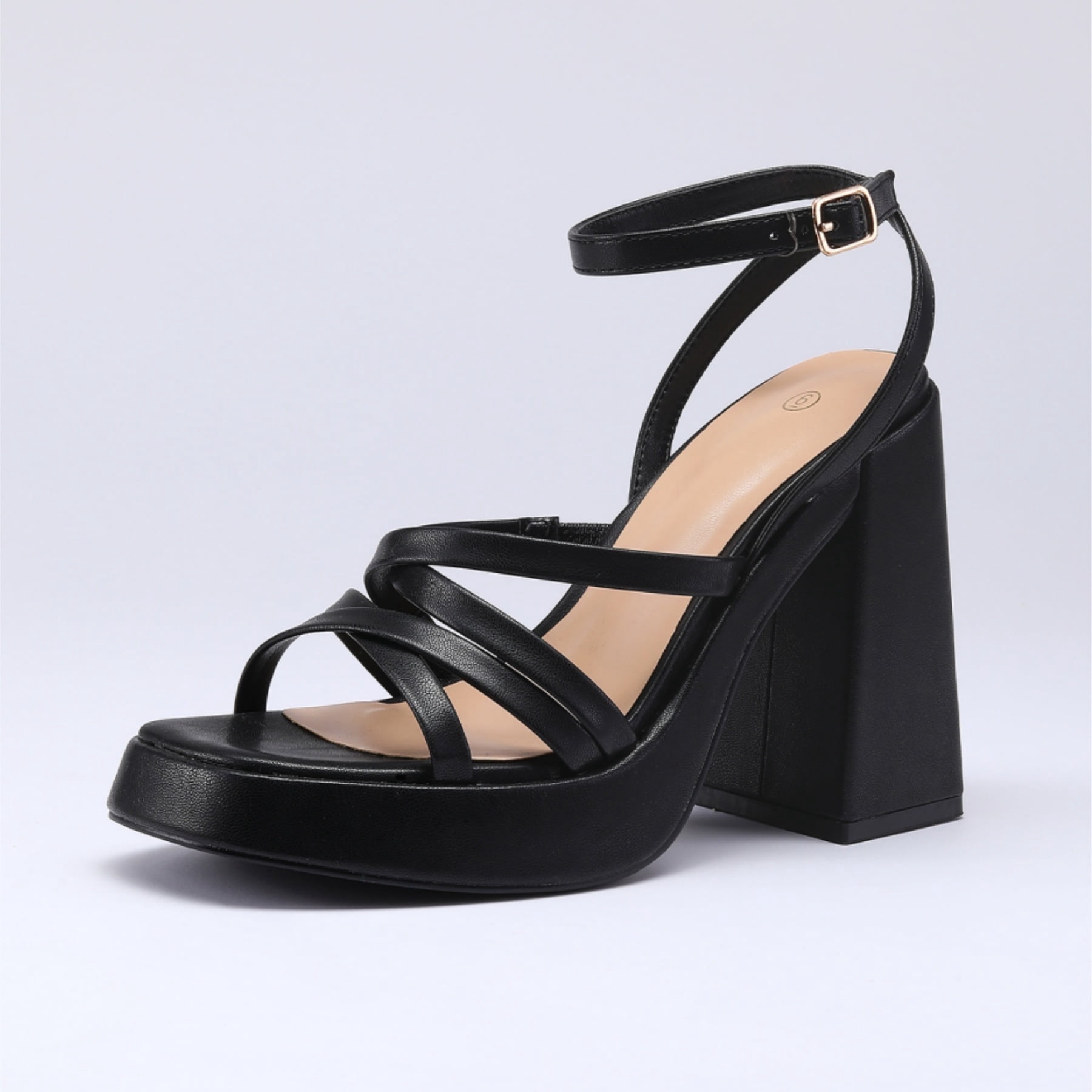 Pennysue Women Block Chunky Platform Sandals Black Wedding Heel Sandals ...