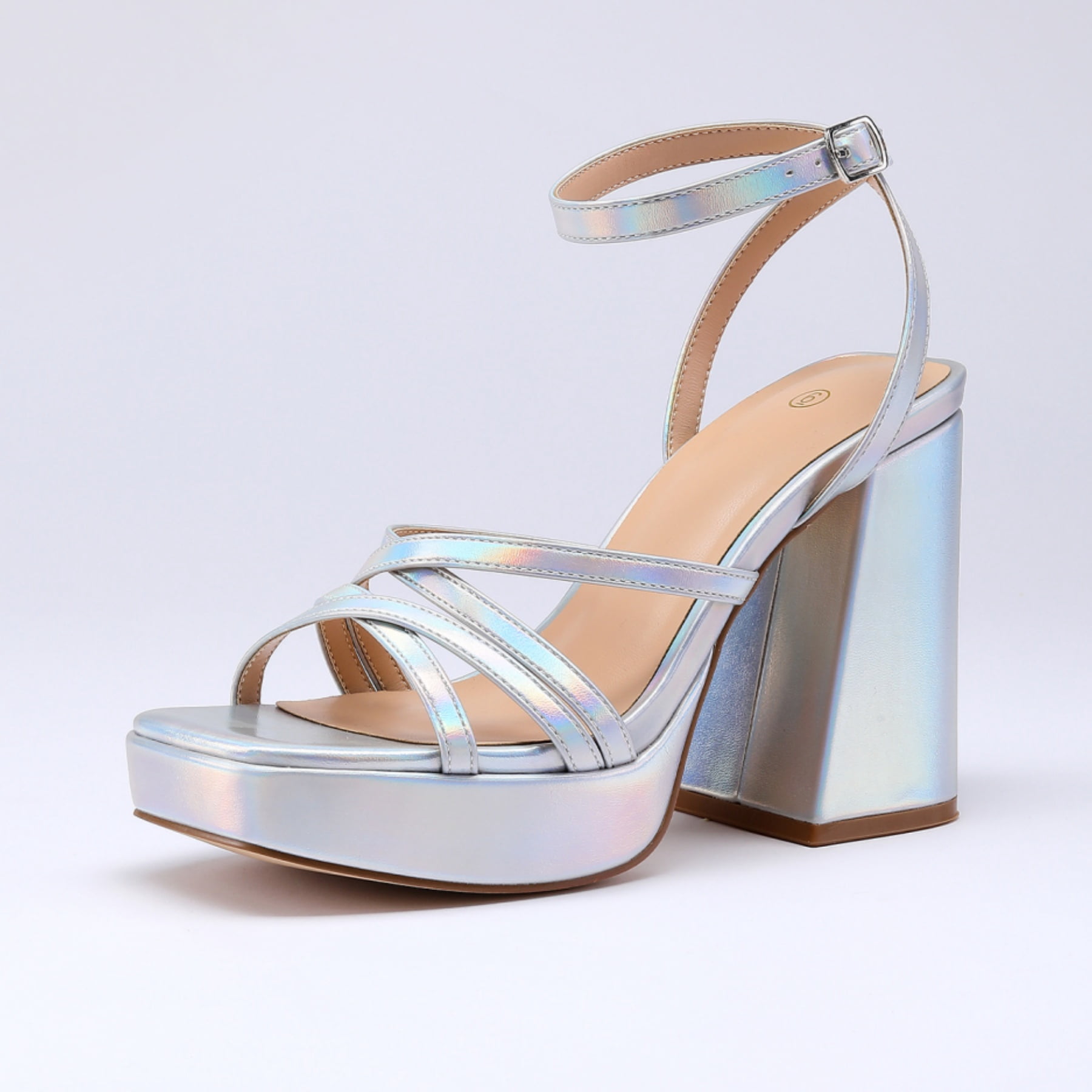 Pennysue Women Block Chunky Platform Sandals Fantasy Silver Wedding ...