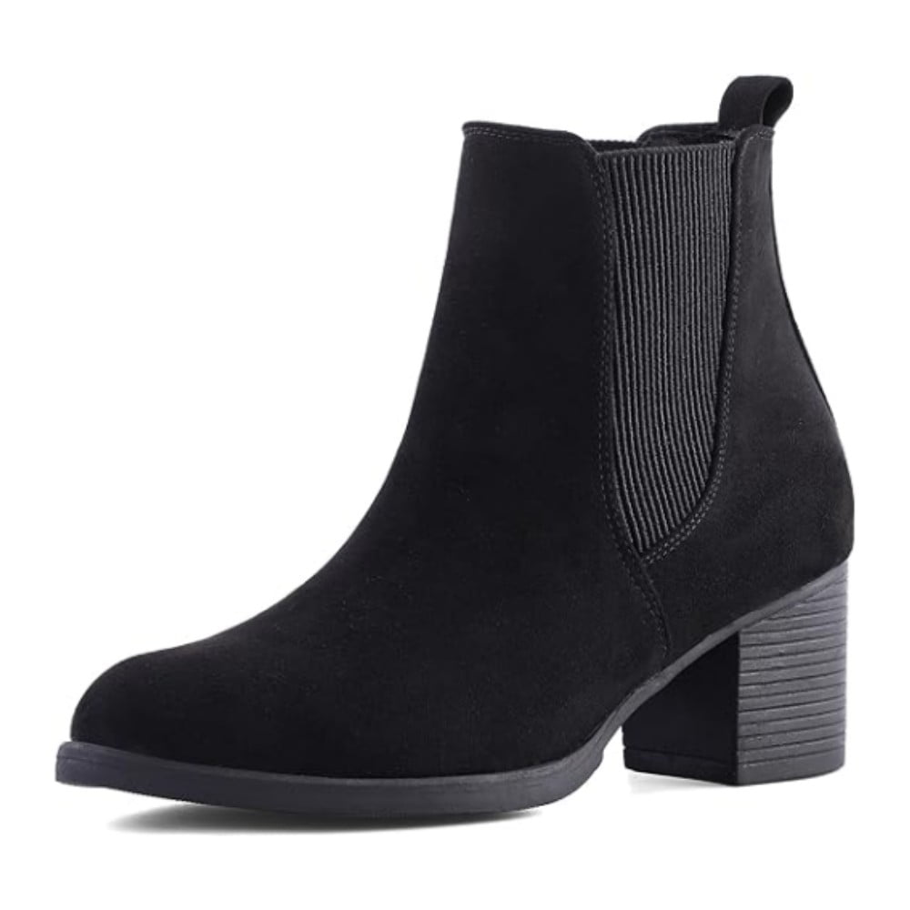 Pennysue Women's Black Suede Chelsea Boots, Chunky Heel, Anti-Slip TPR ...
