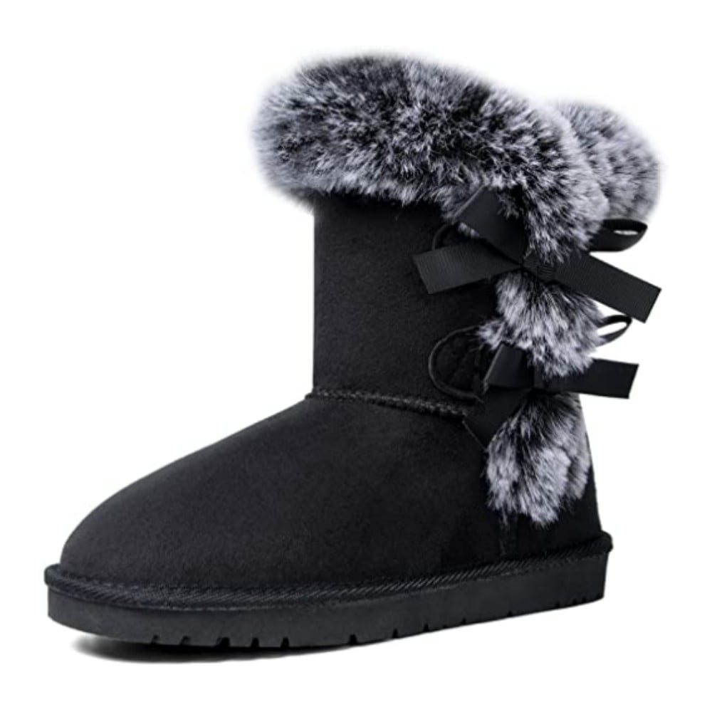 Pennysue Women Fashion Winter Boots Black Mid-Calf Faux-Fur Lining Snow ...