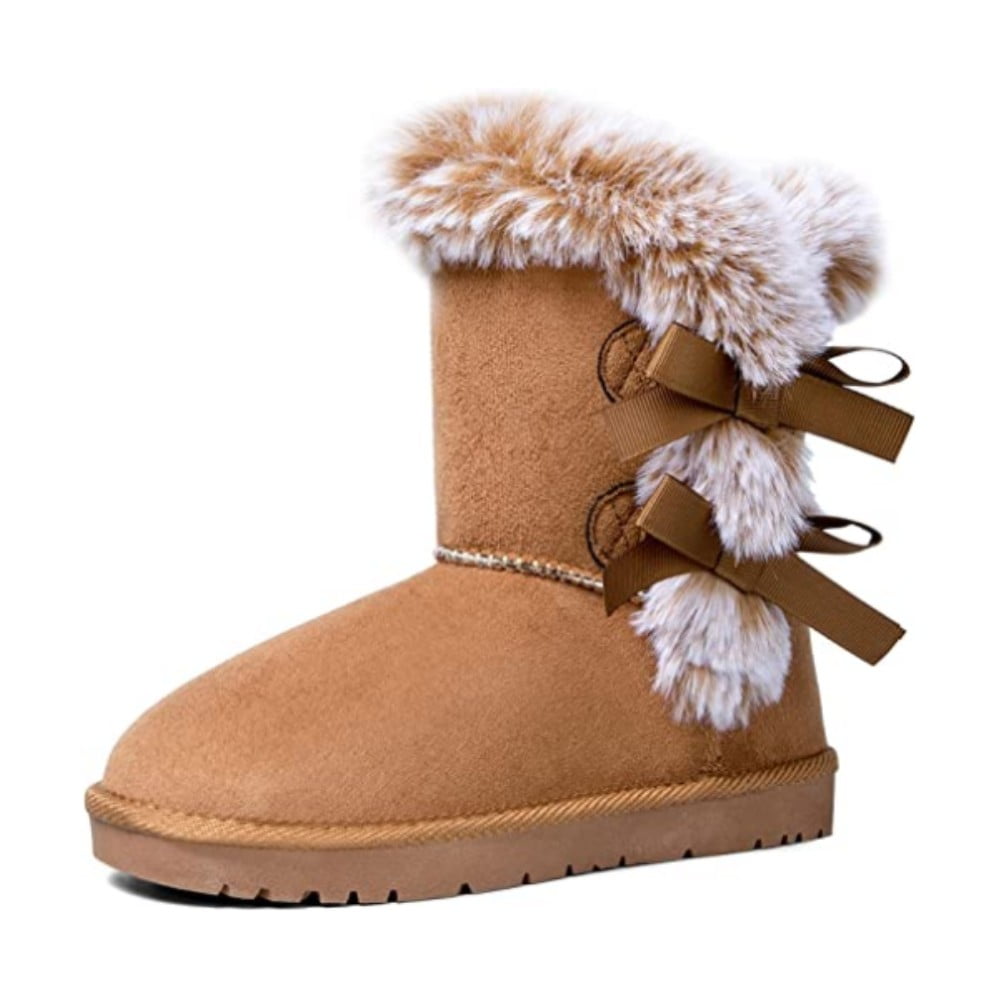 Pennysue Women Fashion Winter Boots Brown Mid-Calf Faux-Fur Lining Snow ...