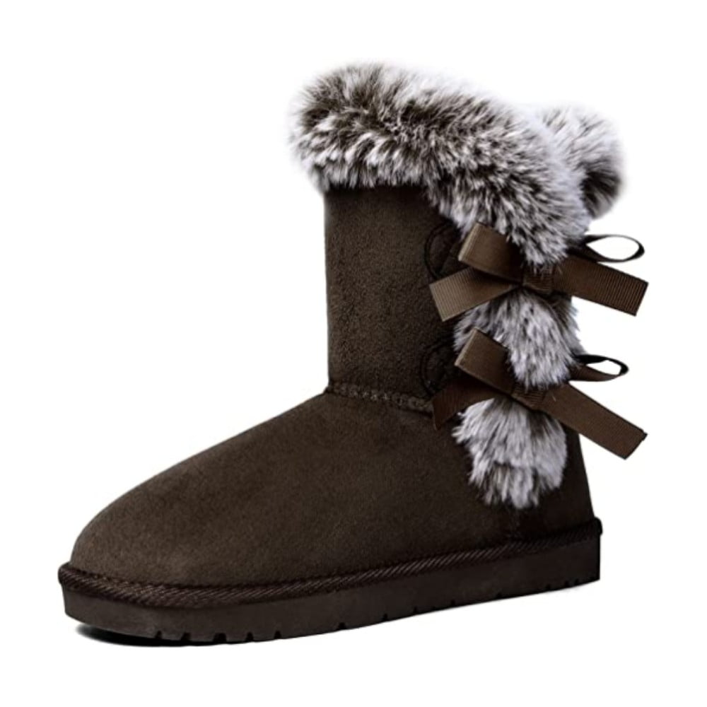 Pennysue Women Fashion Winter Boots Coffee Mid-Calf Faux-Fur Lining ...