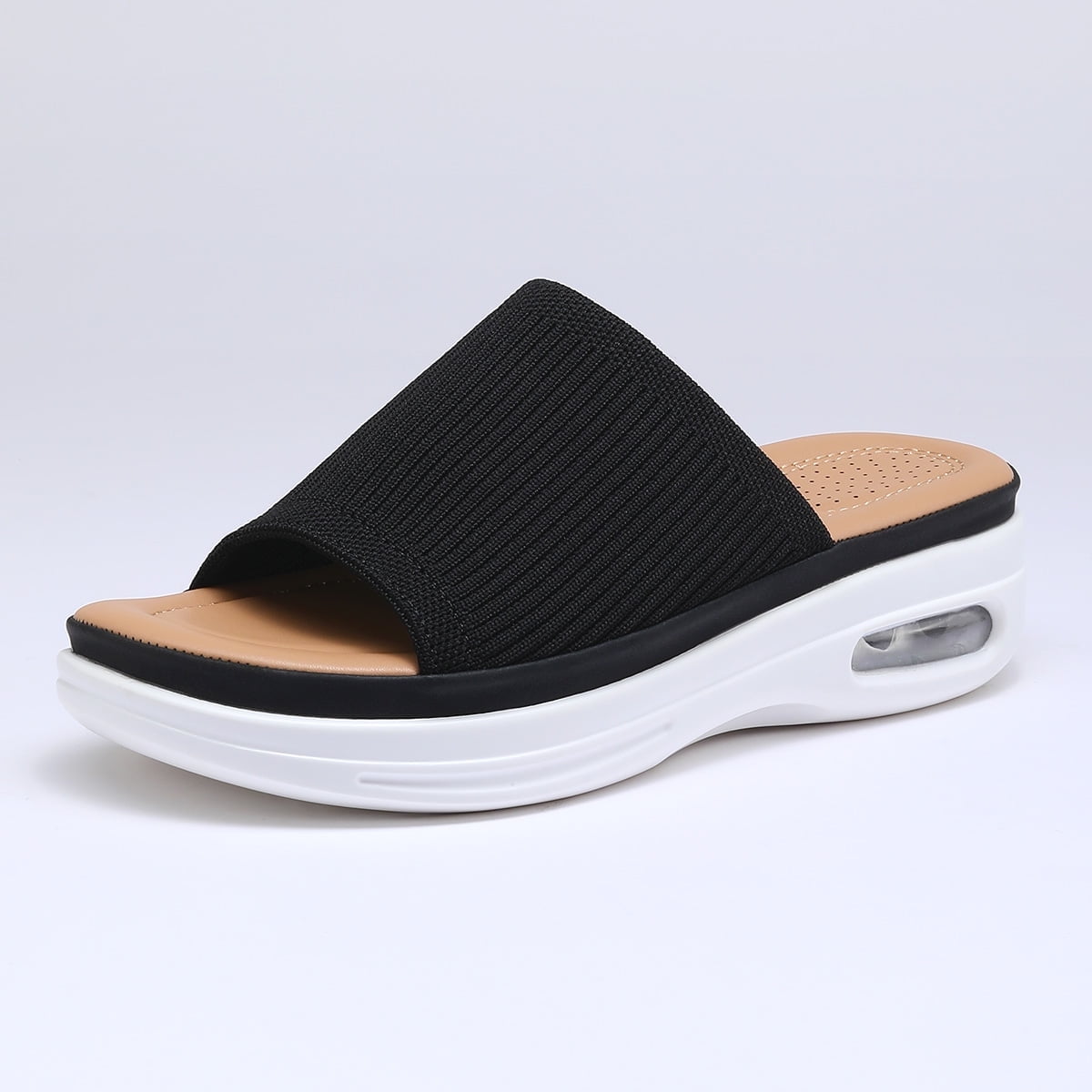Pennysue Women's Air Cushion Knit Sandals Black Lightweight Platform ...
