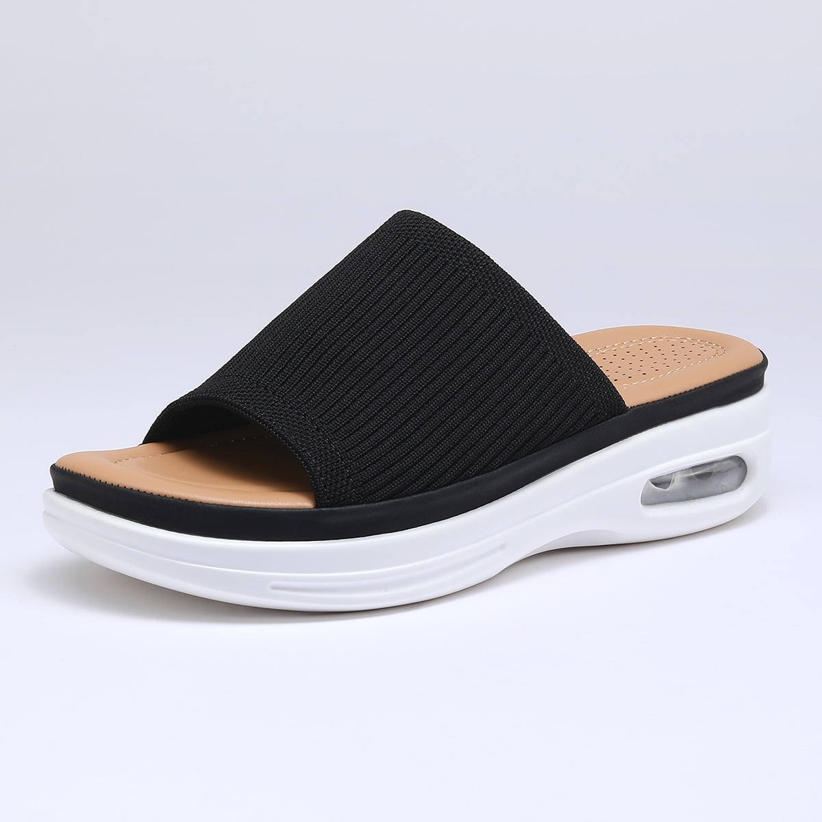 Pennysue Women's Air Cushion Knit Sandals Black Lightweight Platform ...