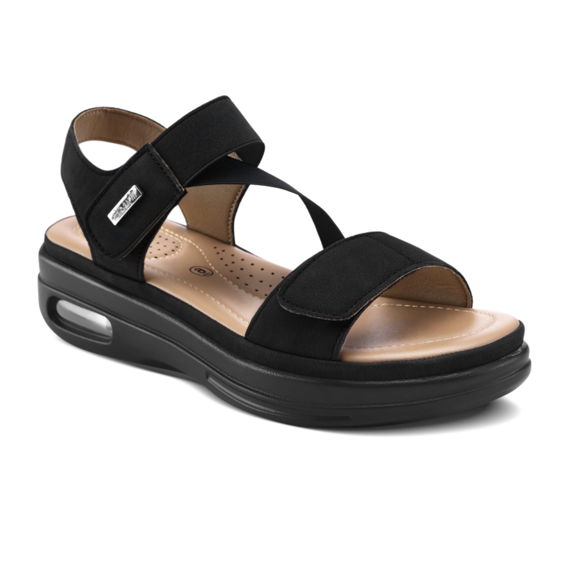 Pennysue Women's Air Cushion Support Sandals Black Platform Ankle Strap ...