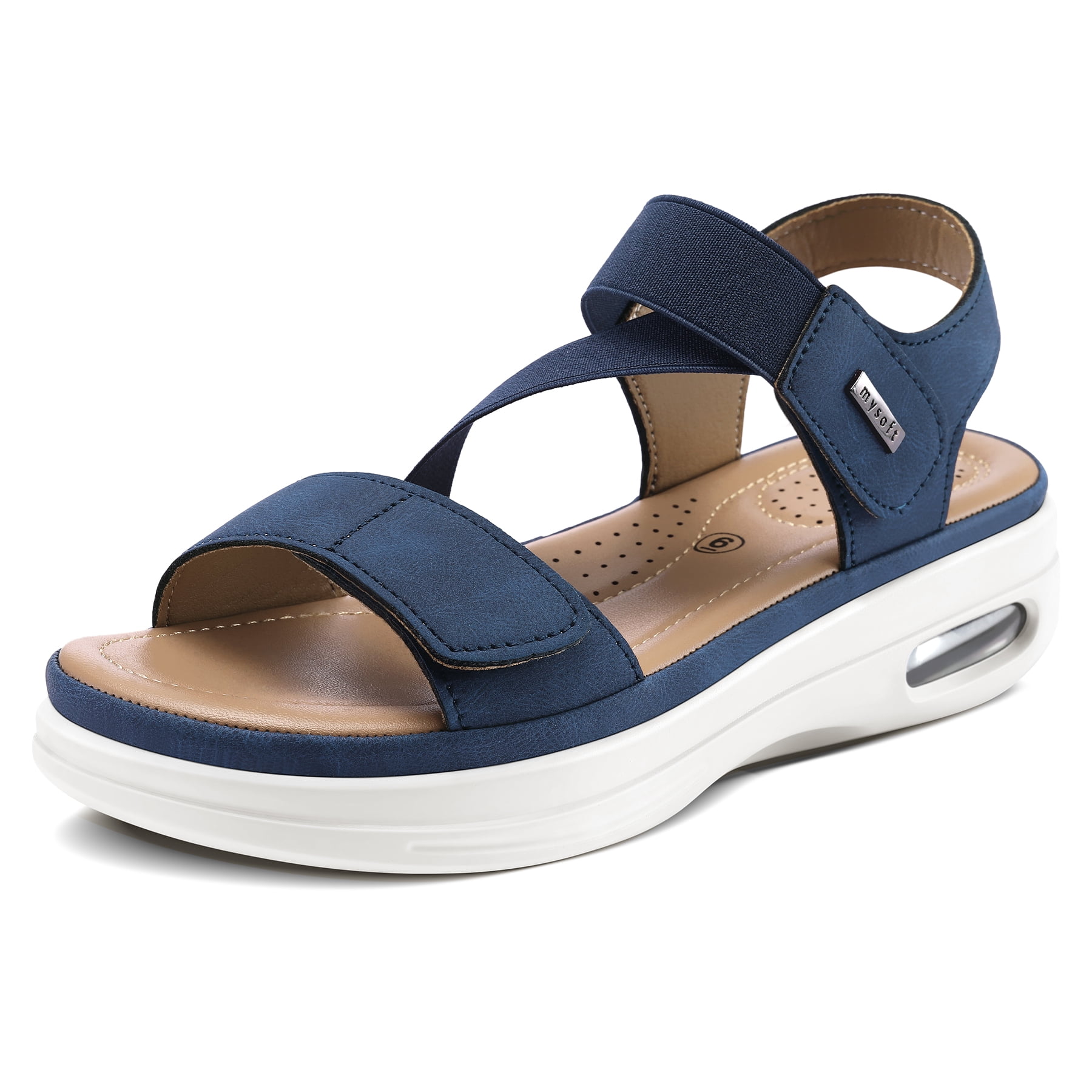 Pennysue Women's Air Cushion Support Sandals Blue Platform Ankle Strap ...