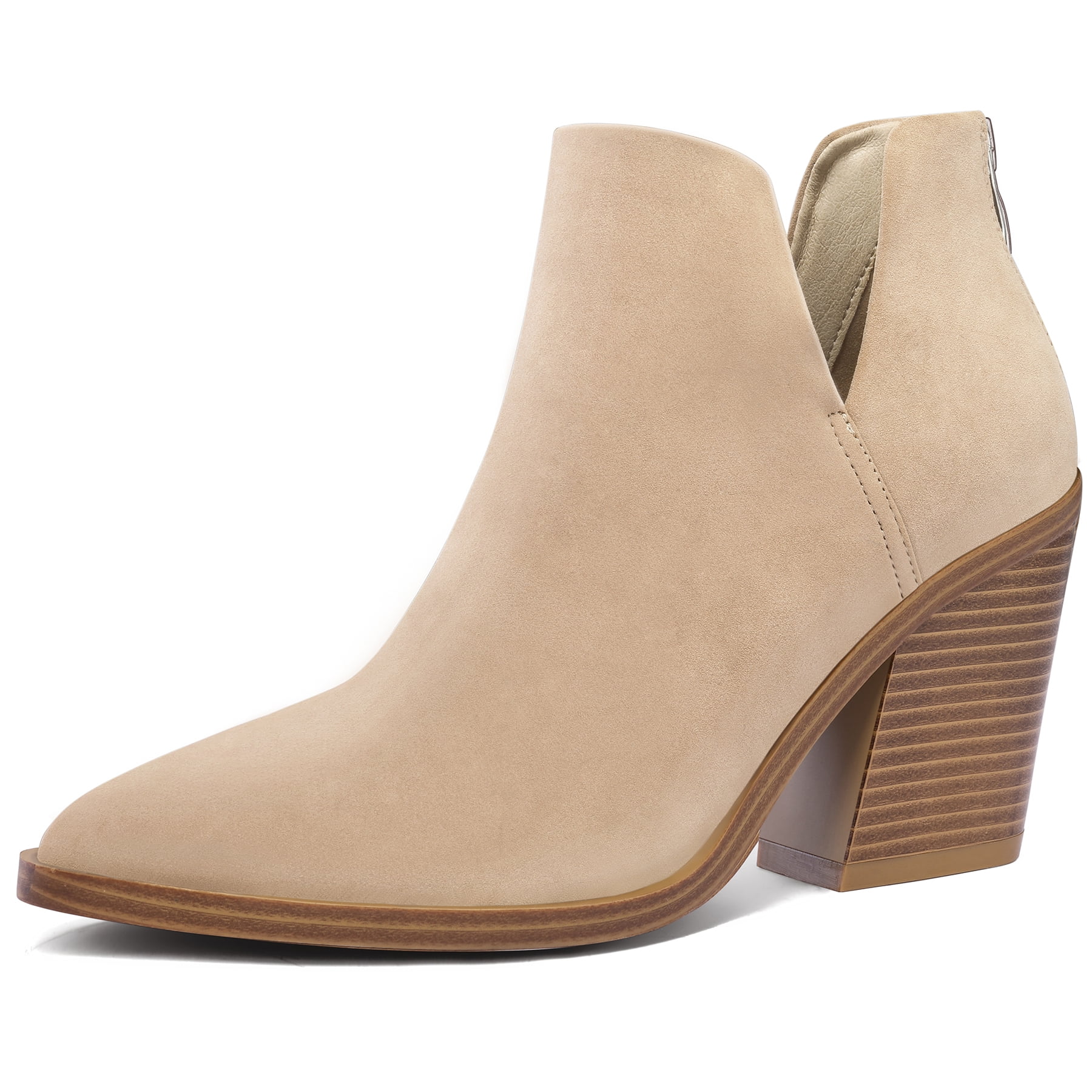 Pennysue Women's Middle Heel Ankle Booties Nude Thick Heeled Stacked ...
