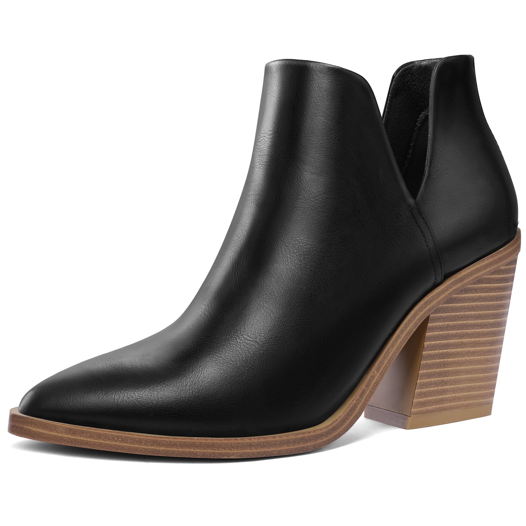Pennysue Women's Middle Heel Ankle Booties Nude Thick Heeled Stacked ...