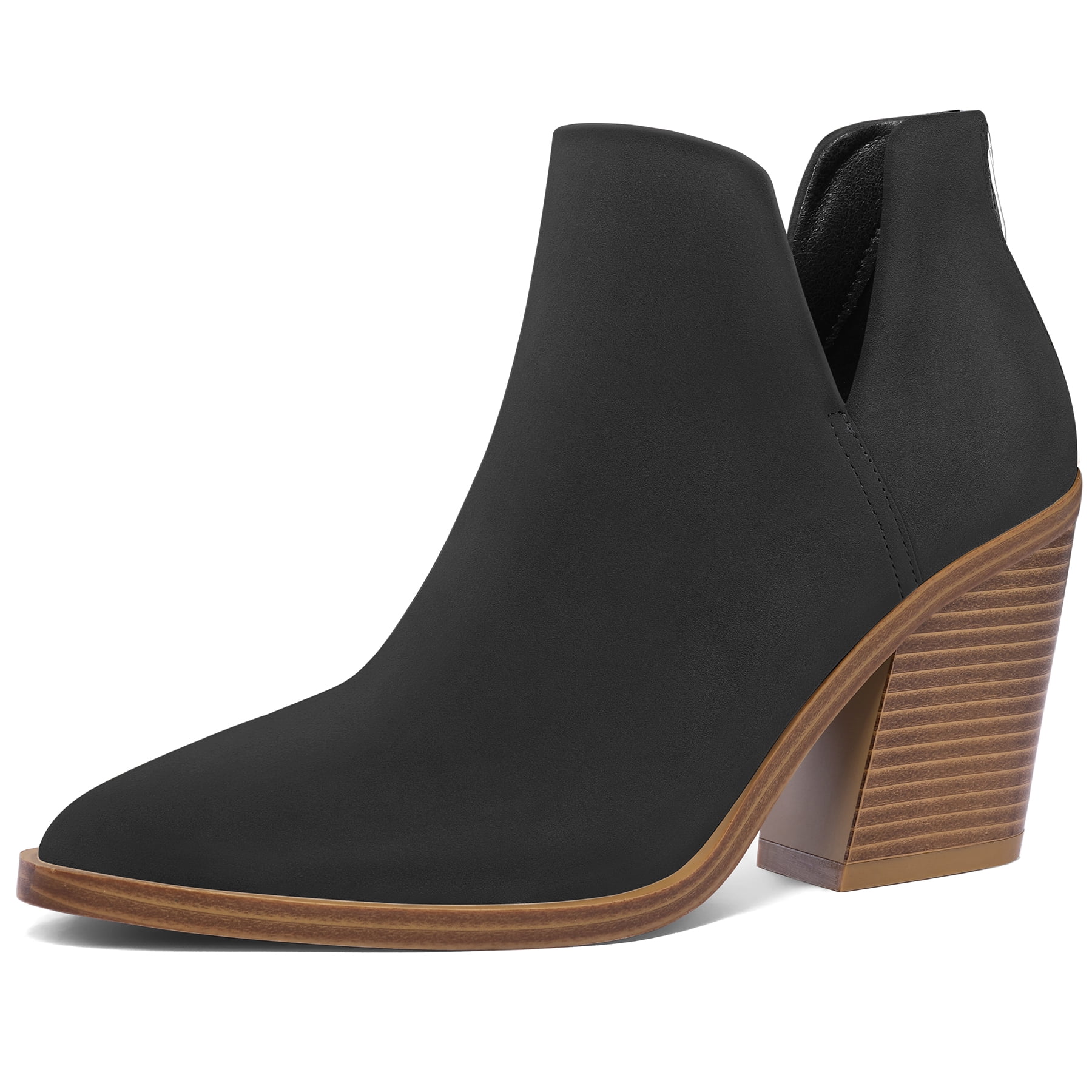 Pennysue Women's Middle Heel Ankle Booties Black Nubuck Thick Heeled ...