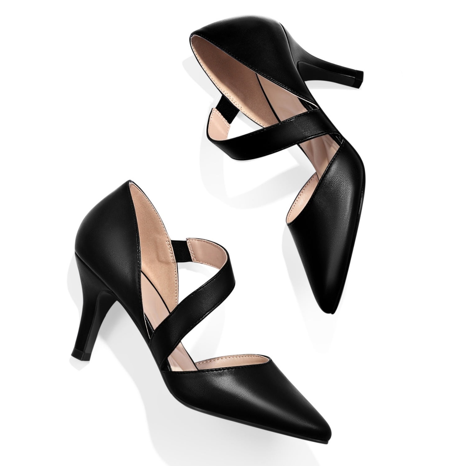 Pennysue Women's Black PU Strappy Short Heels With Pointed Toes Size 7. ...