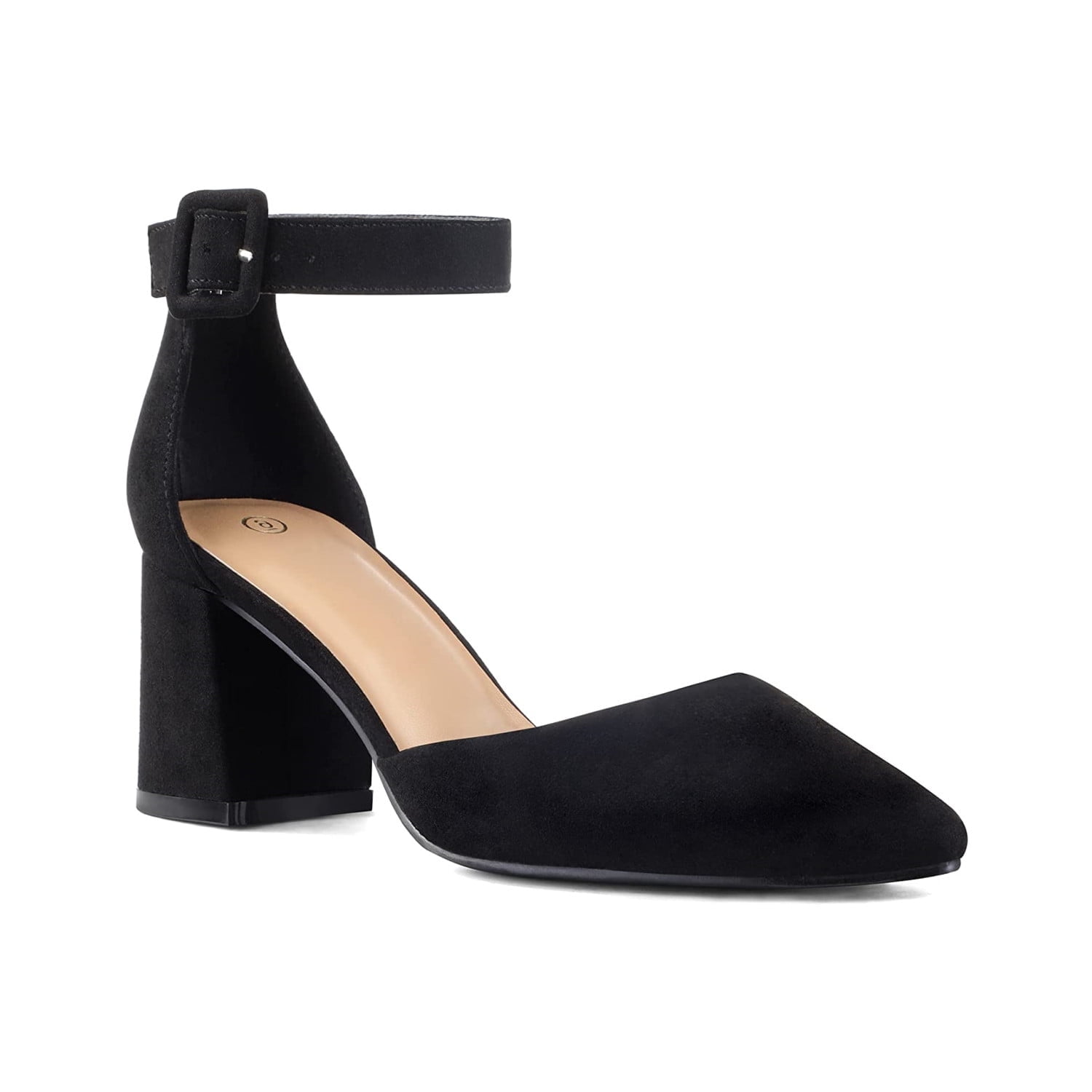 Pennysue Women's Black Pointy Low Chunky Heels With Ankle Strap Size 7. ...