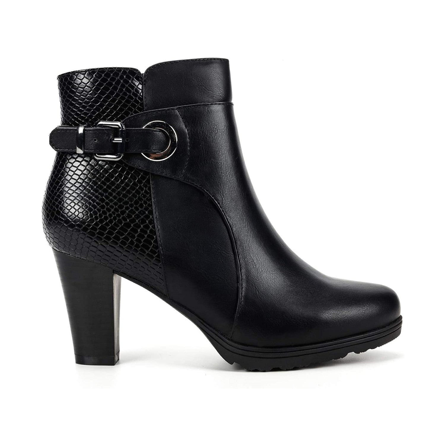 Pennysue Women's Black Short Boots Thin Chunky Heel Zipper Ankle ...