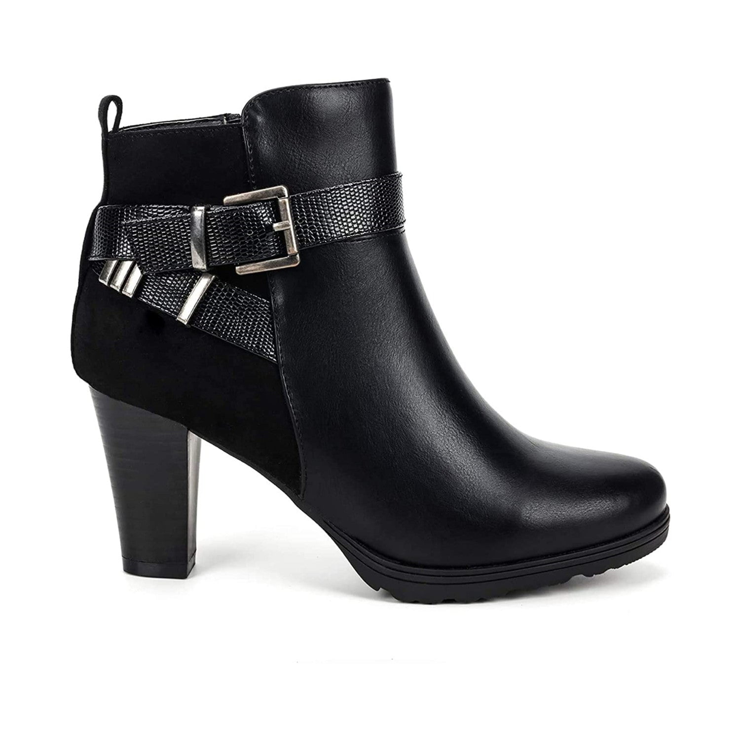 Pennysue Women's Black Short Boots Thin Chunky Heel Zipper Ankle ...