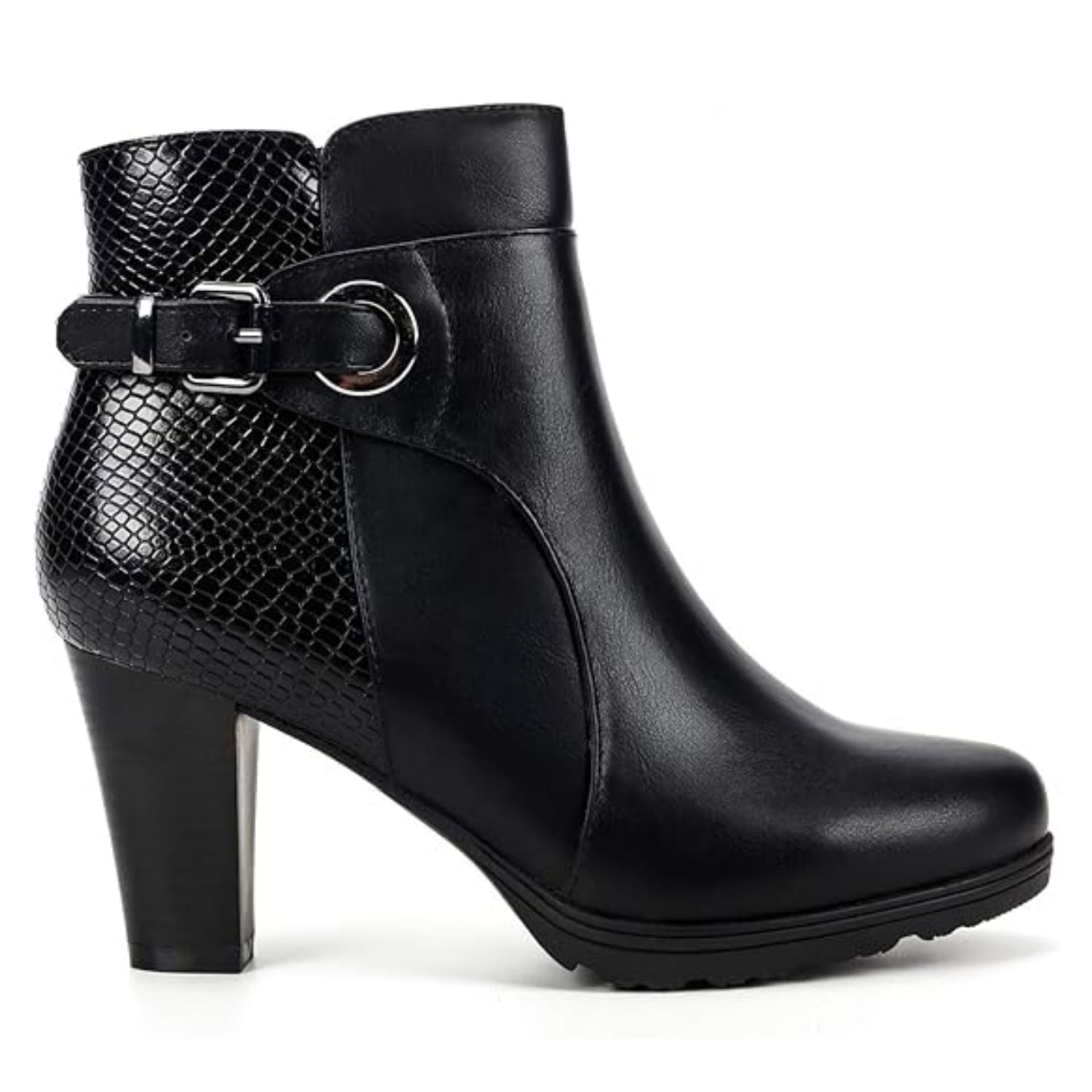 Pennysue Women's Black Short Boots Thin Chunky Heel Zipper Ankle ...