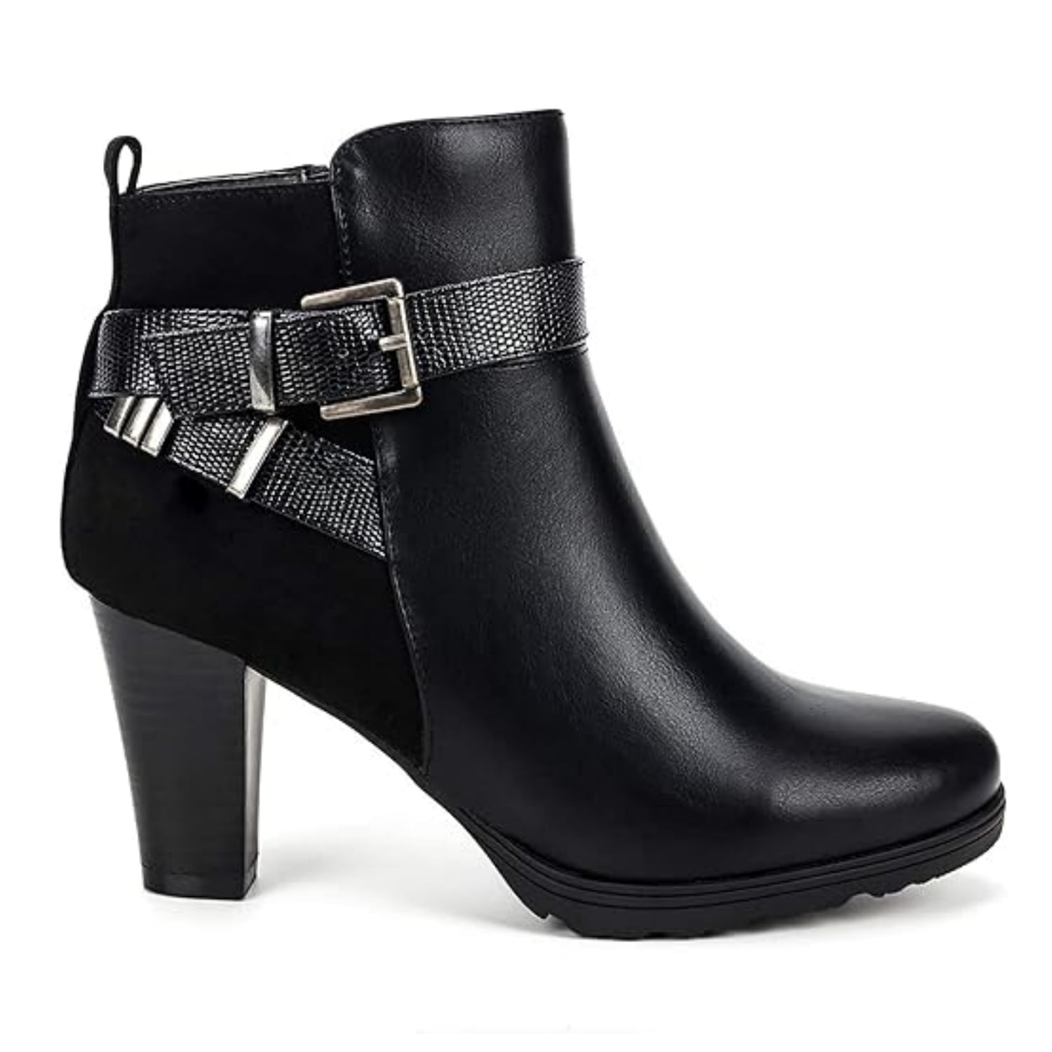 Pennysue Women's Black Short Boots Thin Chunky Heel Zipper Ankle ...