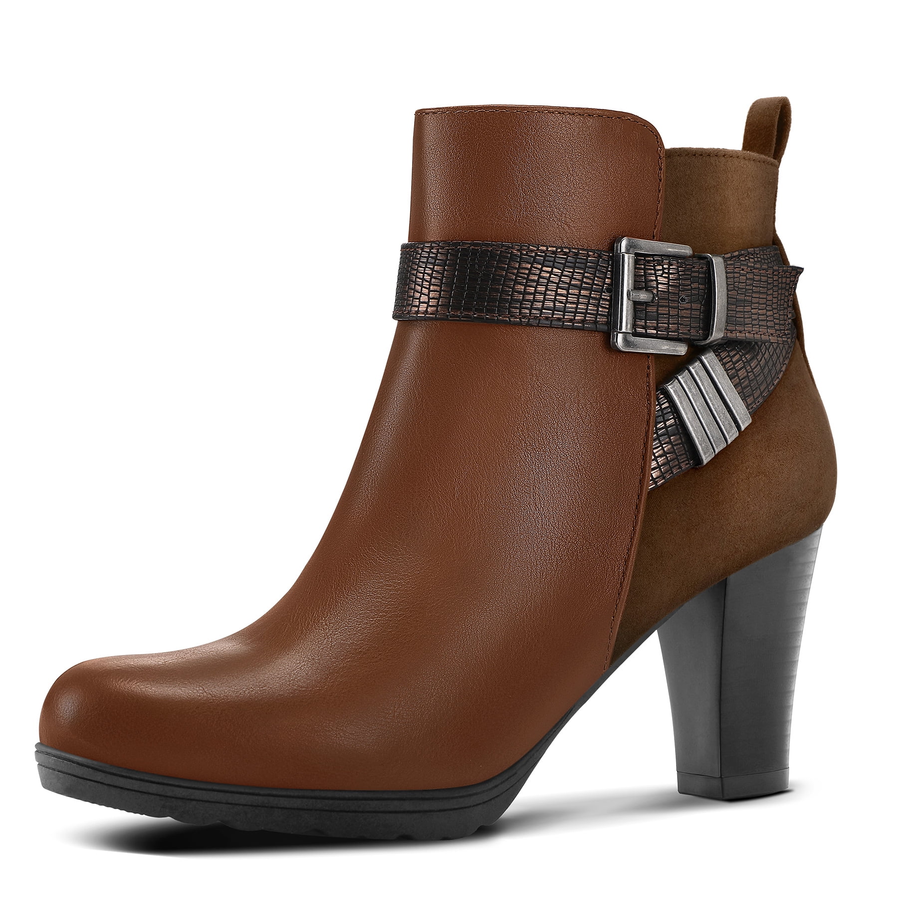 Pennysue Women's Brown Wide Width Ankle Boots With Buckle And Zipper ...