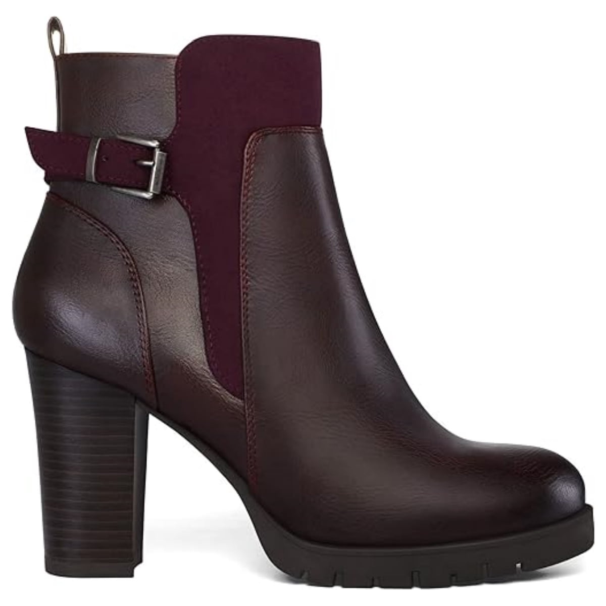 Pennysue Women's Chunky Heel Booties Burgundy Zipper Ankle Booties Size ...