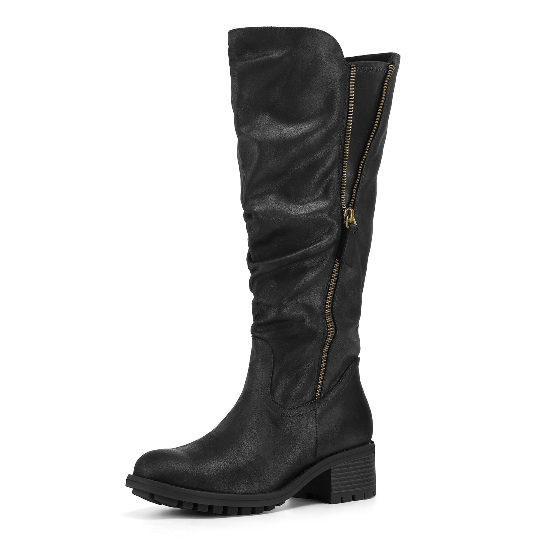 Pennysue Women's Knee High Boots Black PU 2 Inch Side Zipper Boots 9.5M ...
