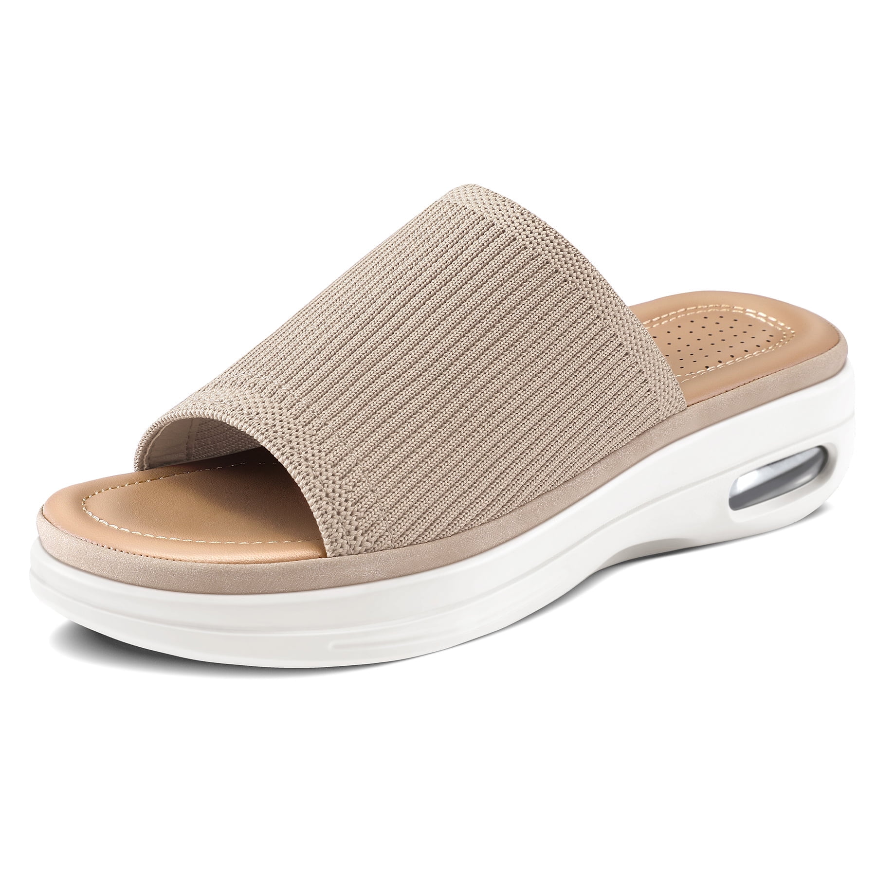 Pennysue Women's Knit Platform Sandals Beige Slide Sandals With Air ...