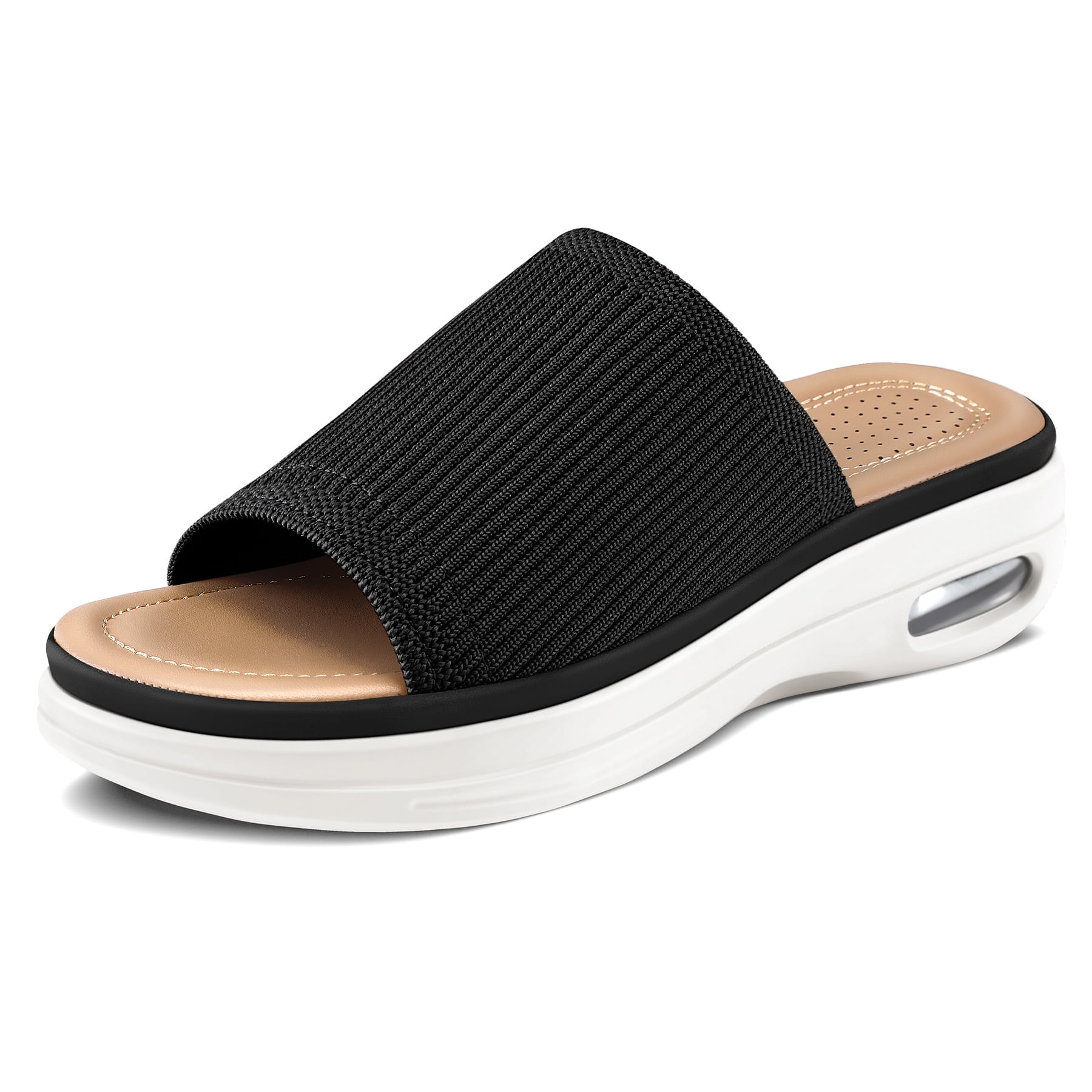 Pennysue Women's Knit Platform Sandals Black Slide Sandals With Air ...