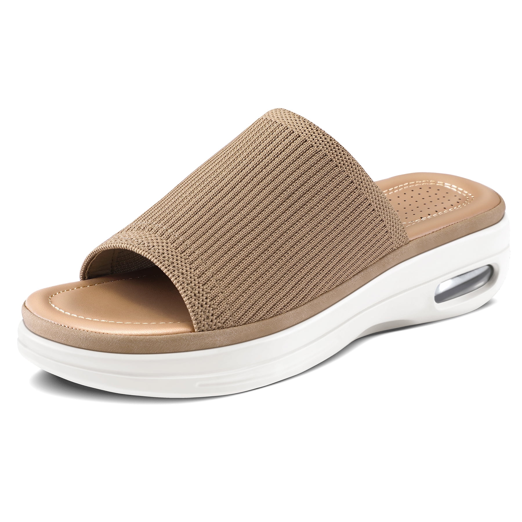 Pennysue Women's Knit Platform Sandals Brown Slide Sandals With Air ...