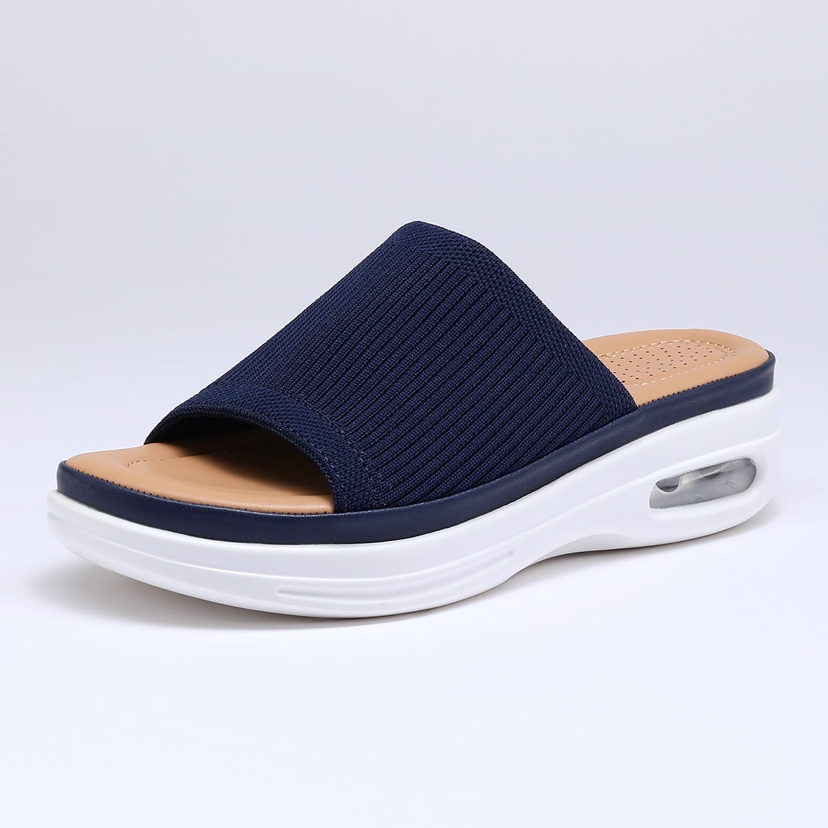 Pennysue Women's Knit Platform Sandals Navy Blue Slide Sandals With Air ...