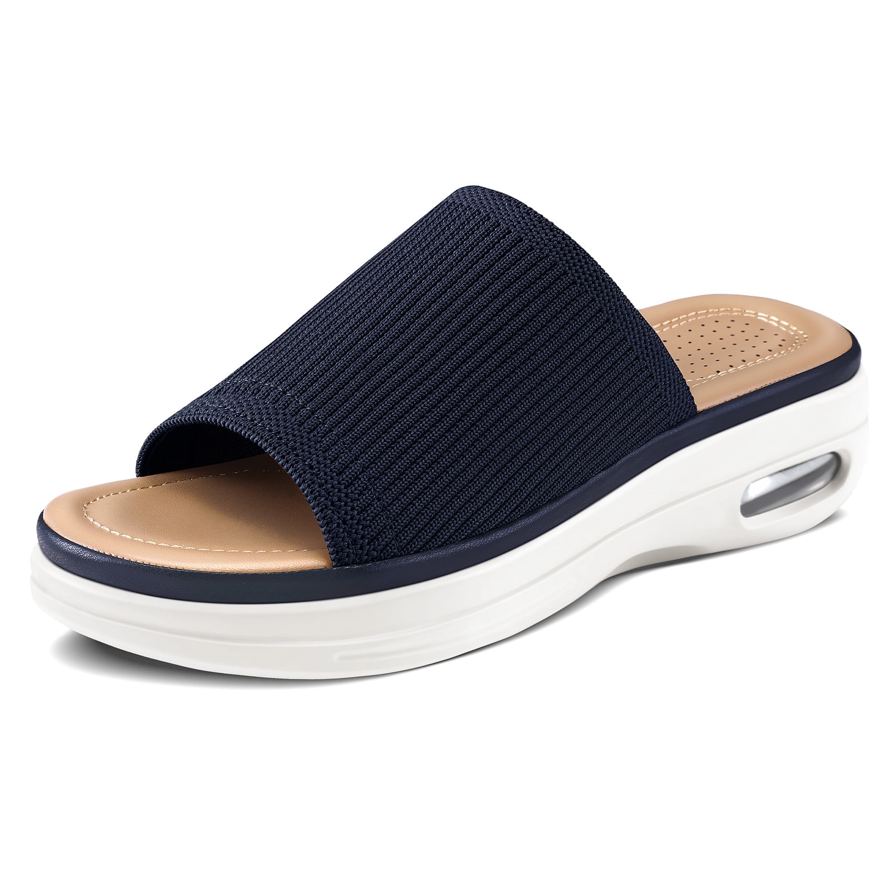 Pennysue Women's Knit Platform Sandals Navy Blue Slide Sandals With Air ...