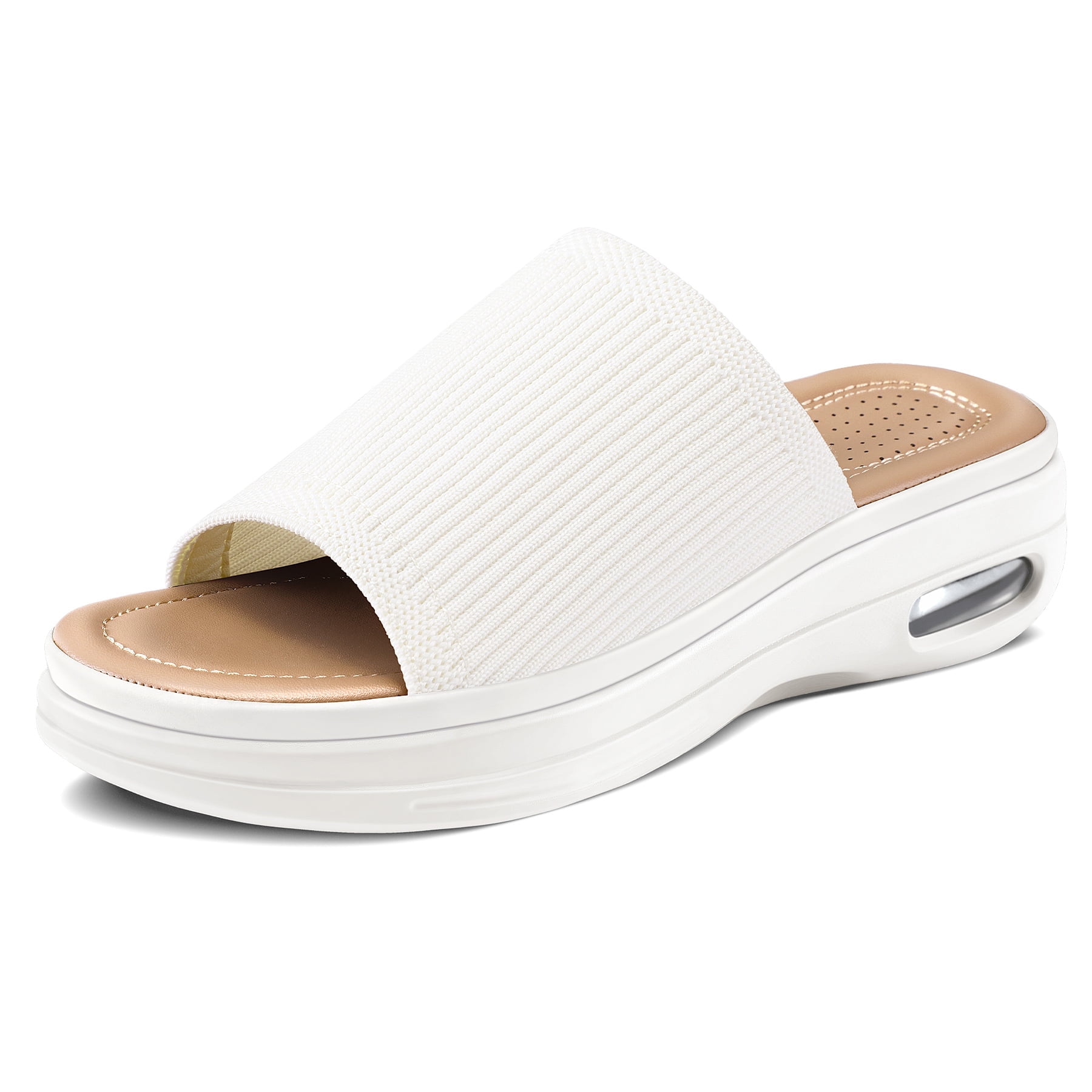 Pennysue Women's Knit Platform Sandals White Slide Sandals With Air ...