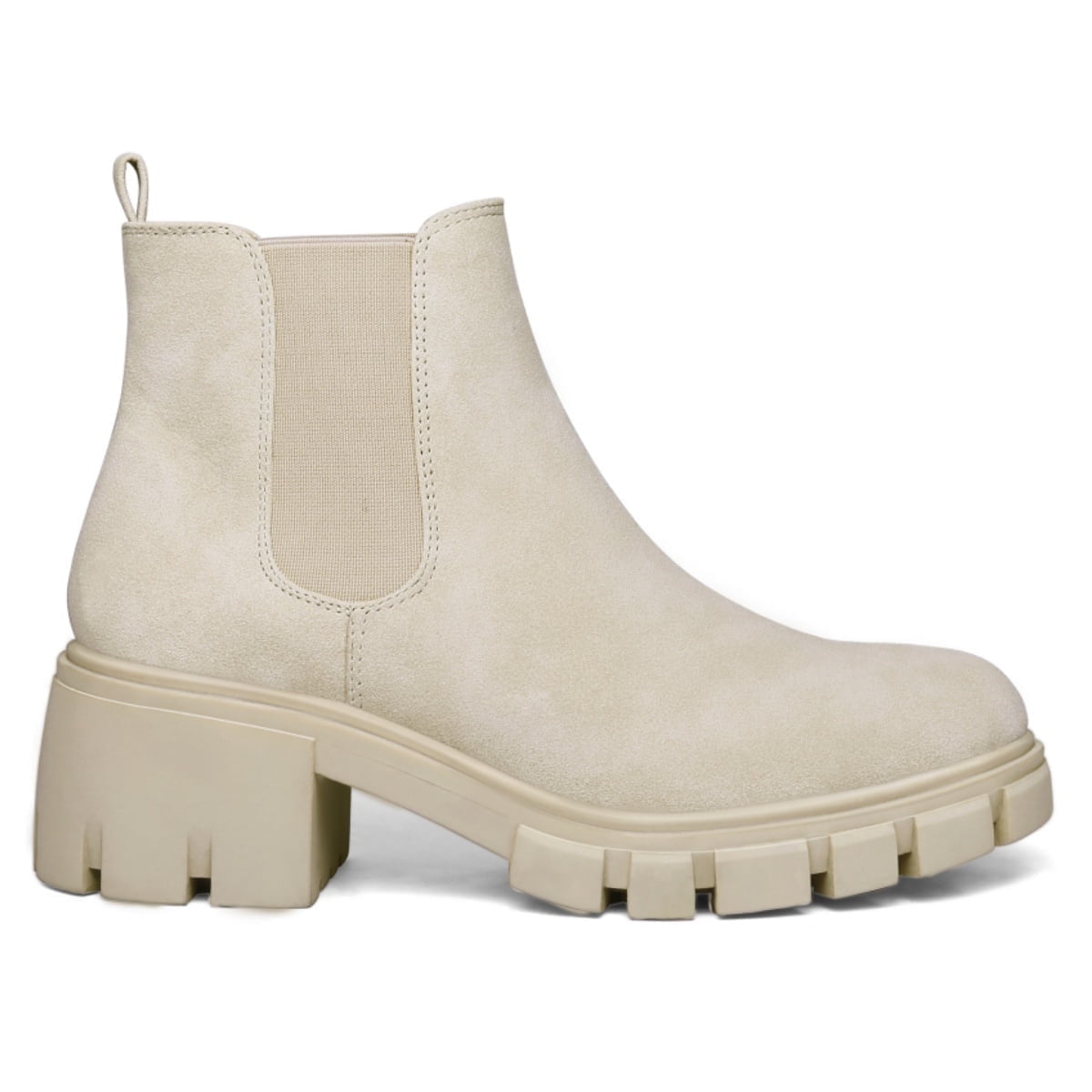 Pennysue Women's Platform Chelsea Booties Beige Round Toe Ankle Boots ...