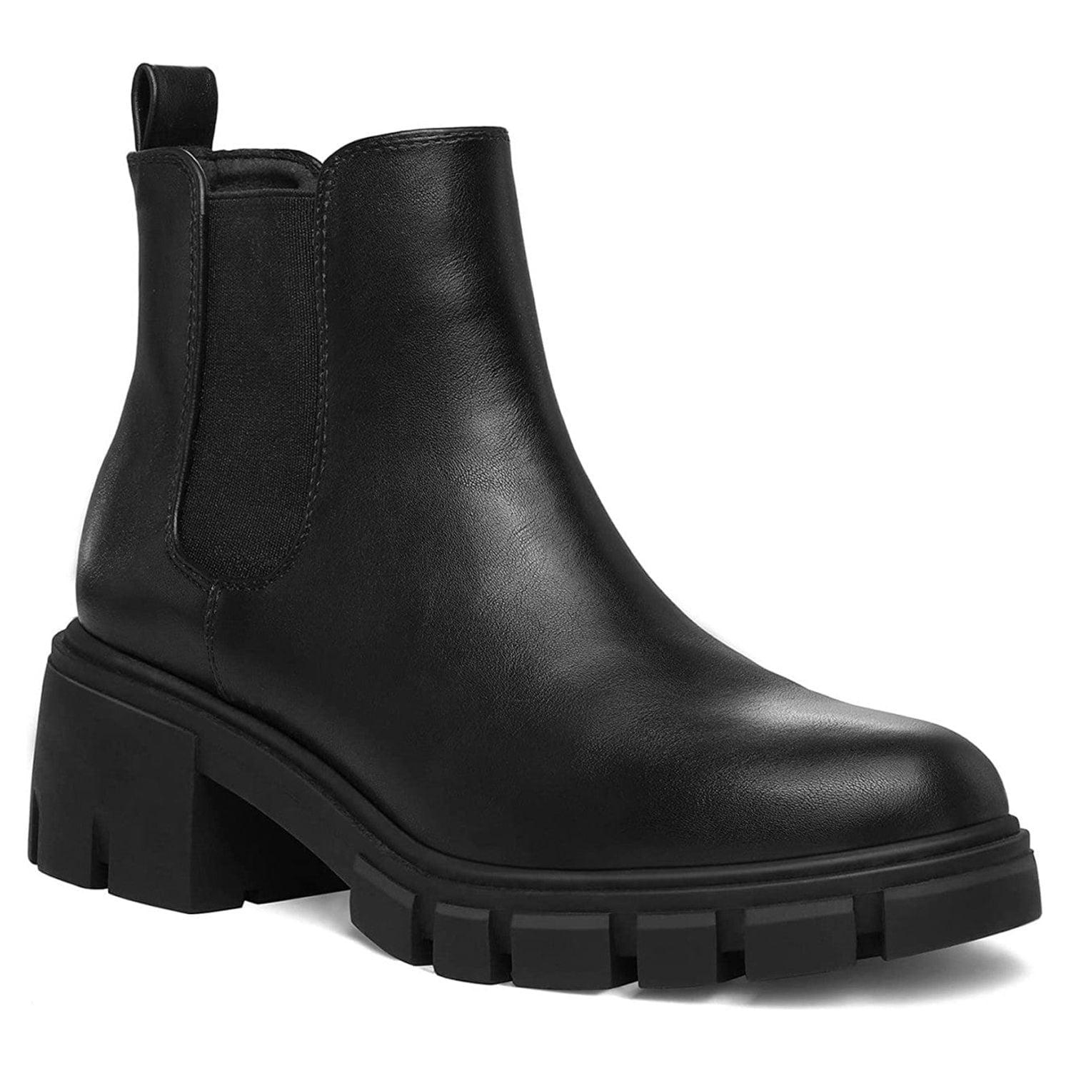 Pennysue Women's Platform Chelsea Booties Black Round Toe Ankle Boots ...