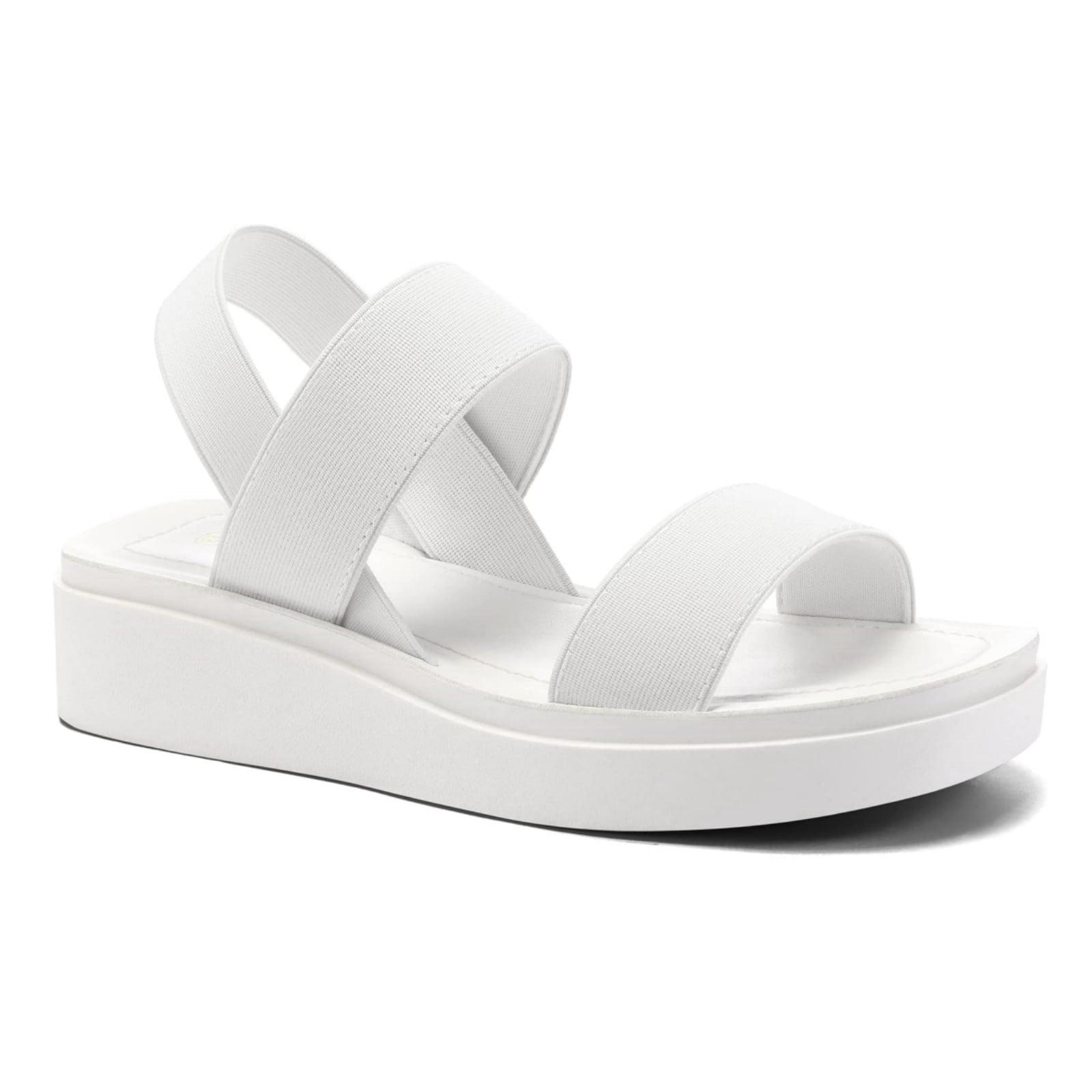 Pennysue Women's Platform Wedges Sandals White Elastic Ankle Strap ...